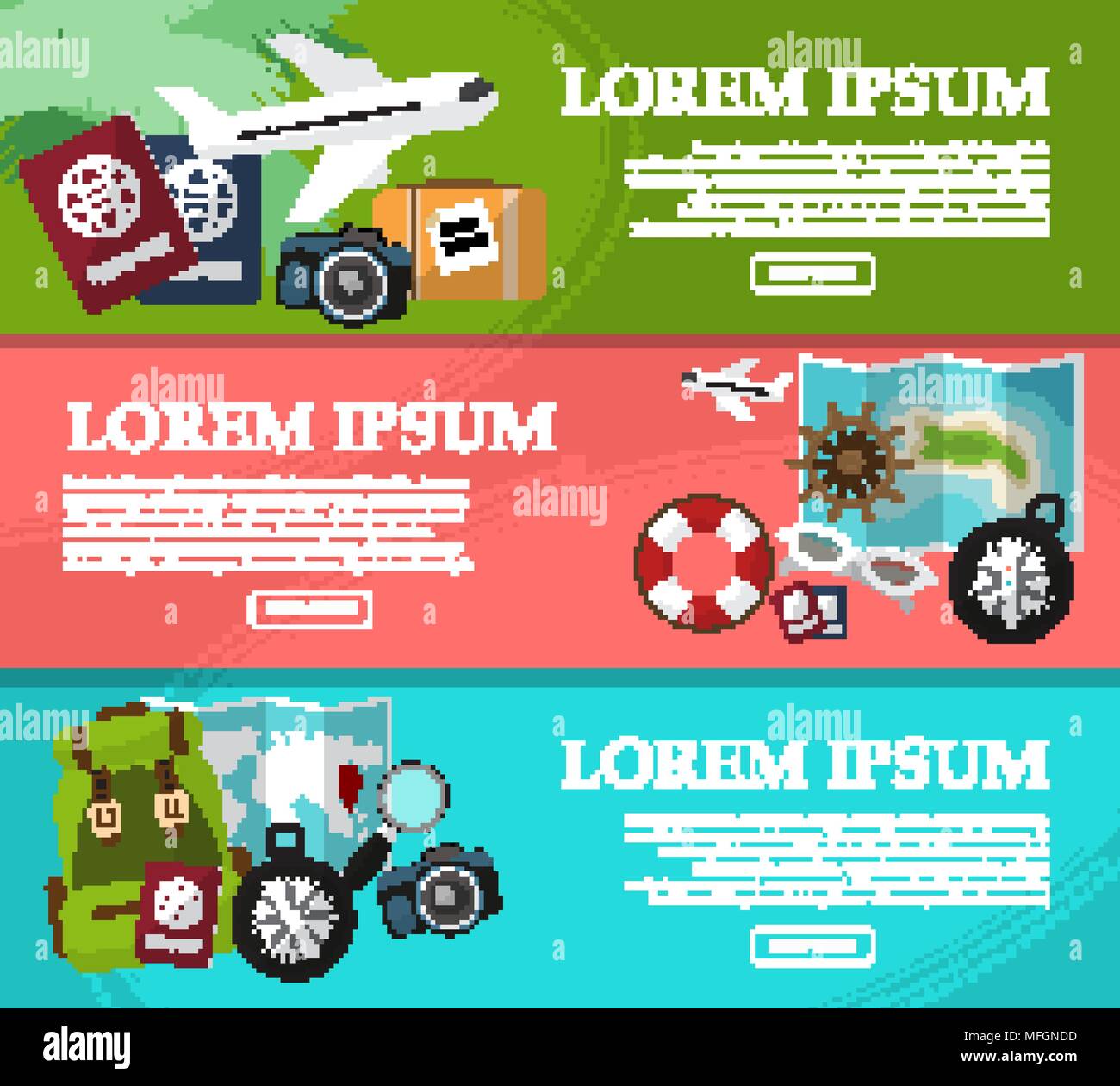Set of horizontal banners on trips with space for your text. Travel ...