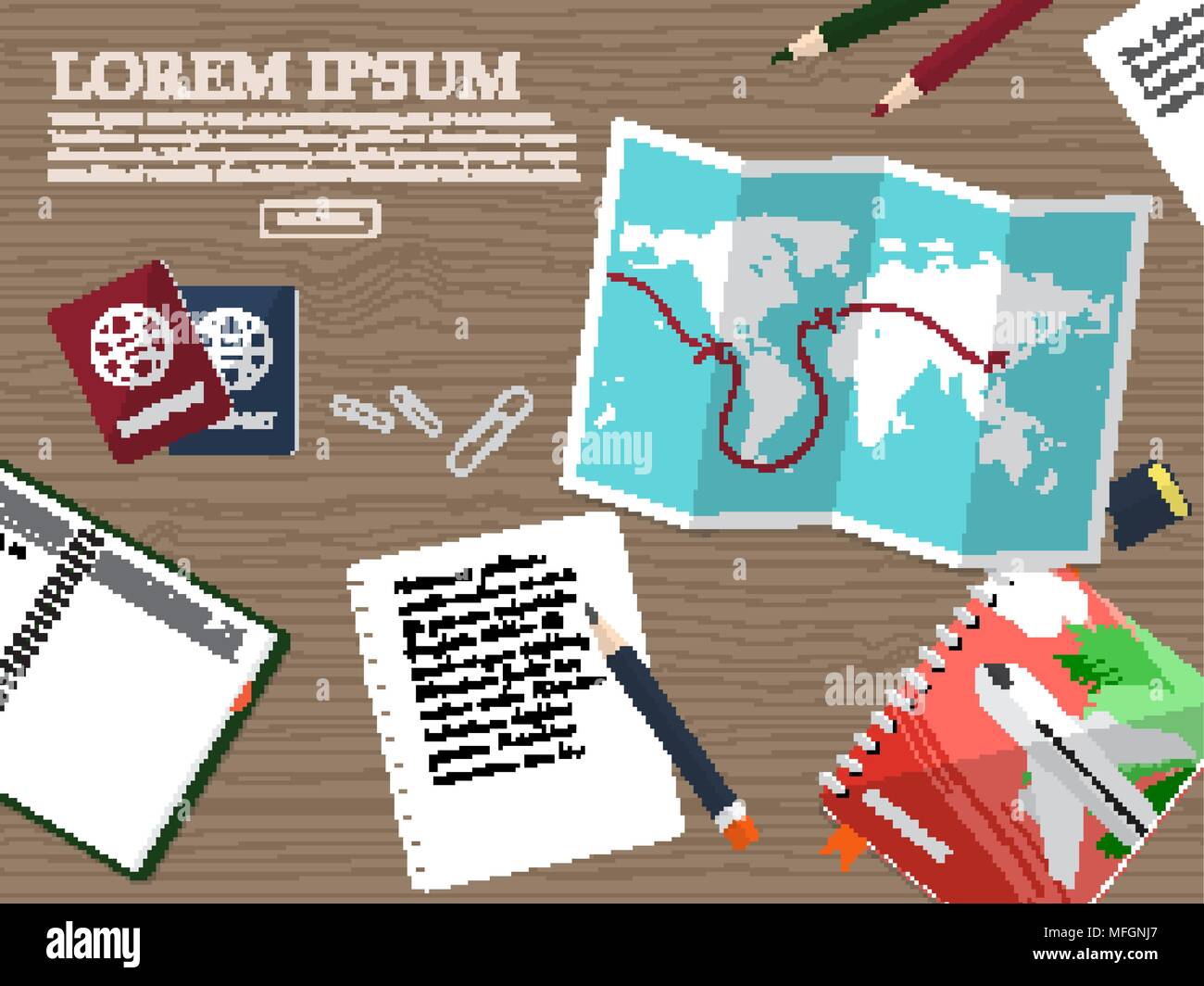 Travel, tourism in a flat style. World travel. Traveller table. Vector ...