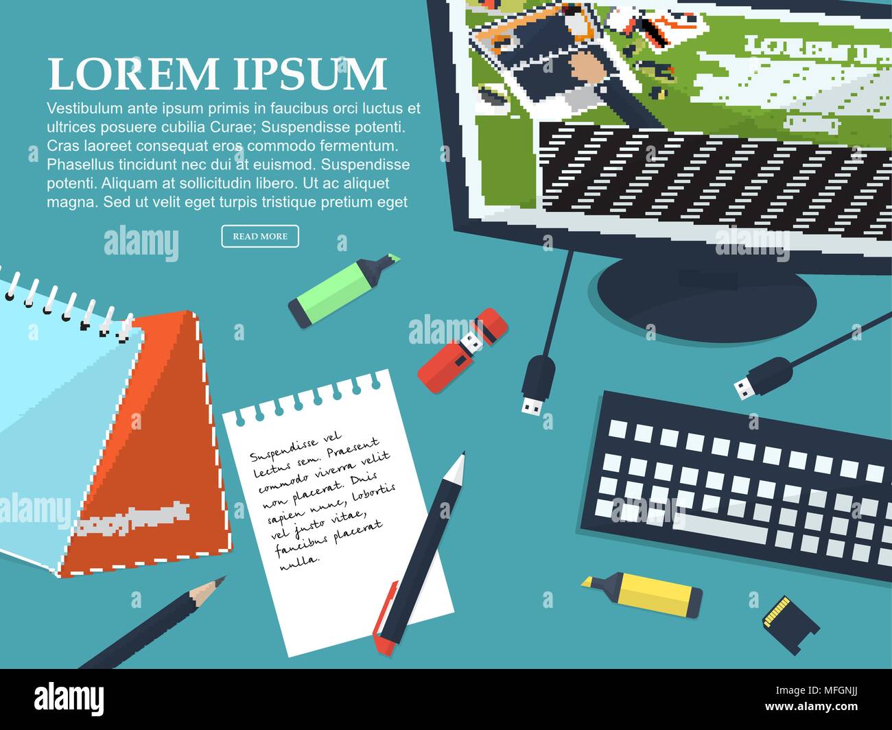 Working student table with place for your text. Flat background. Vector ...