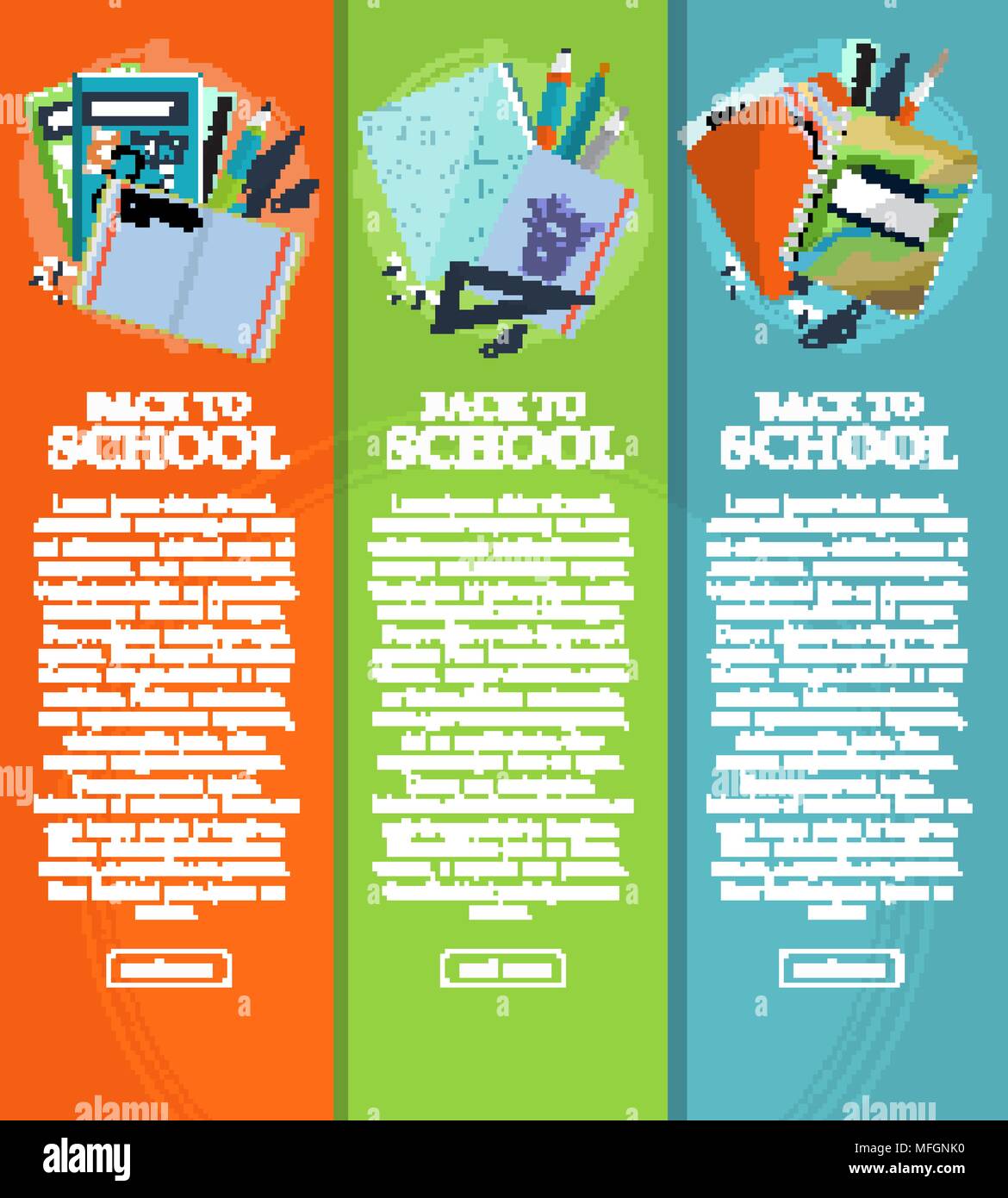 Set of banners back to school with stationery, folders, books and ...