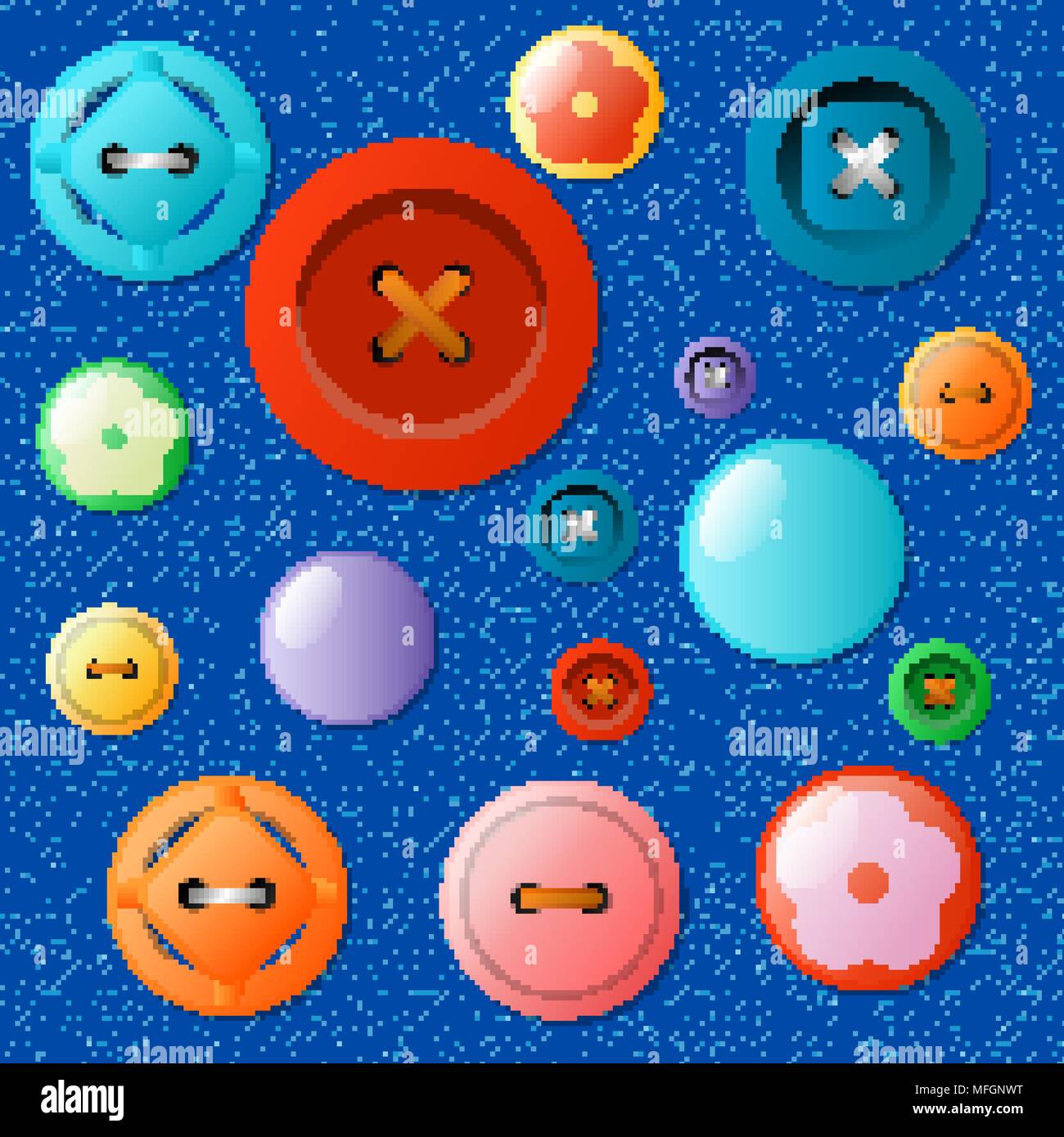 Set of multicolored buttons on a jeans background. Vector illustration ...