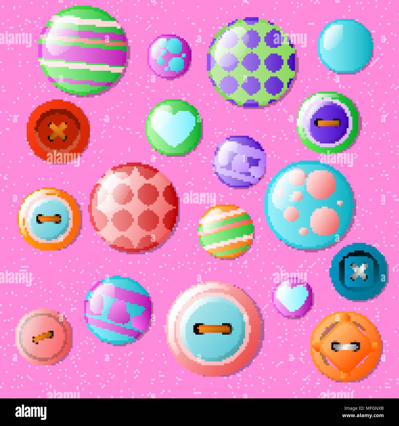 Set of multicolored buttons on a jeans background. Vector illustration ...