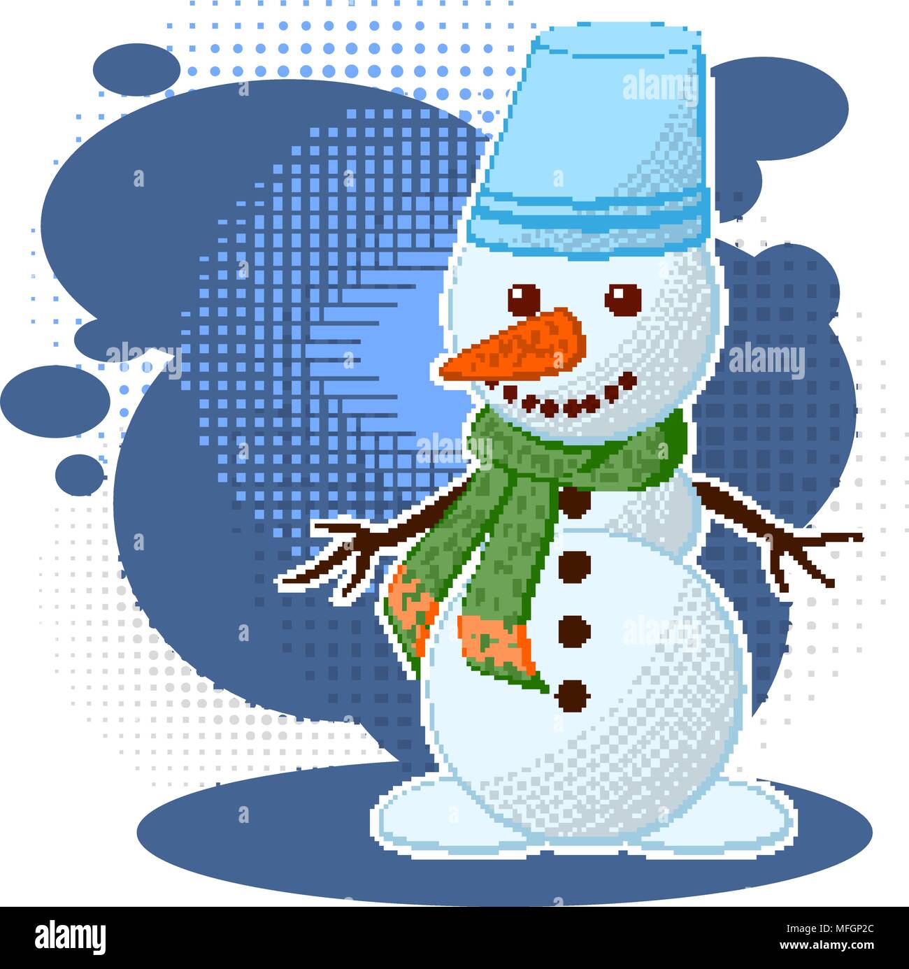 Cute white snowman in a cold winter. Can be used as a postcard. Vector ...