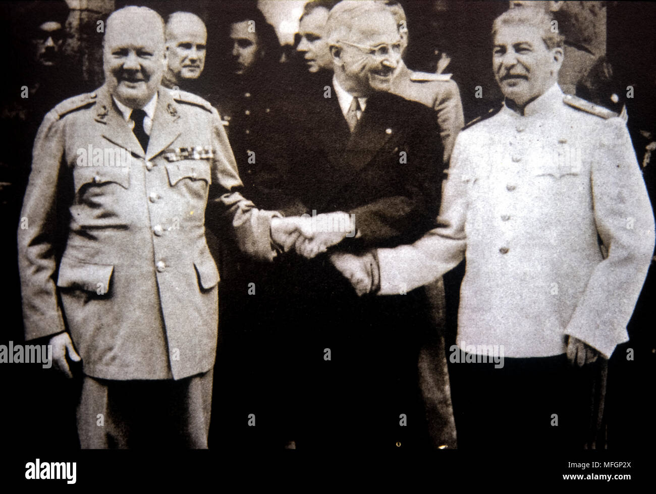 Winston Churchill, Harry Man and Stalin ,paused at the Potsdam ...