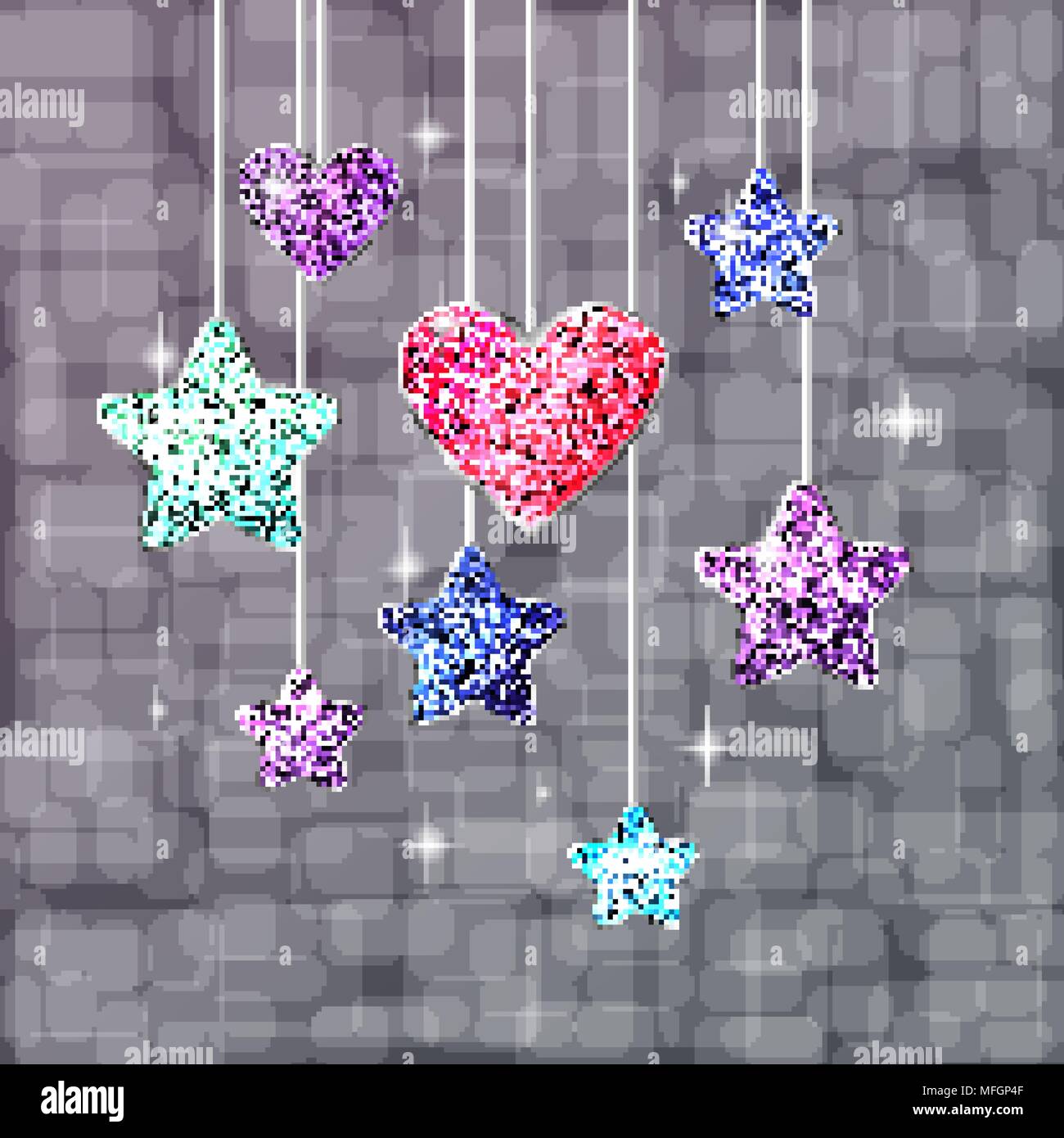 Heart, stars and bright background. Postcard or banner on the holiday ...