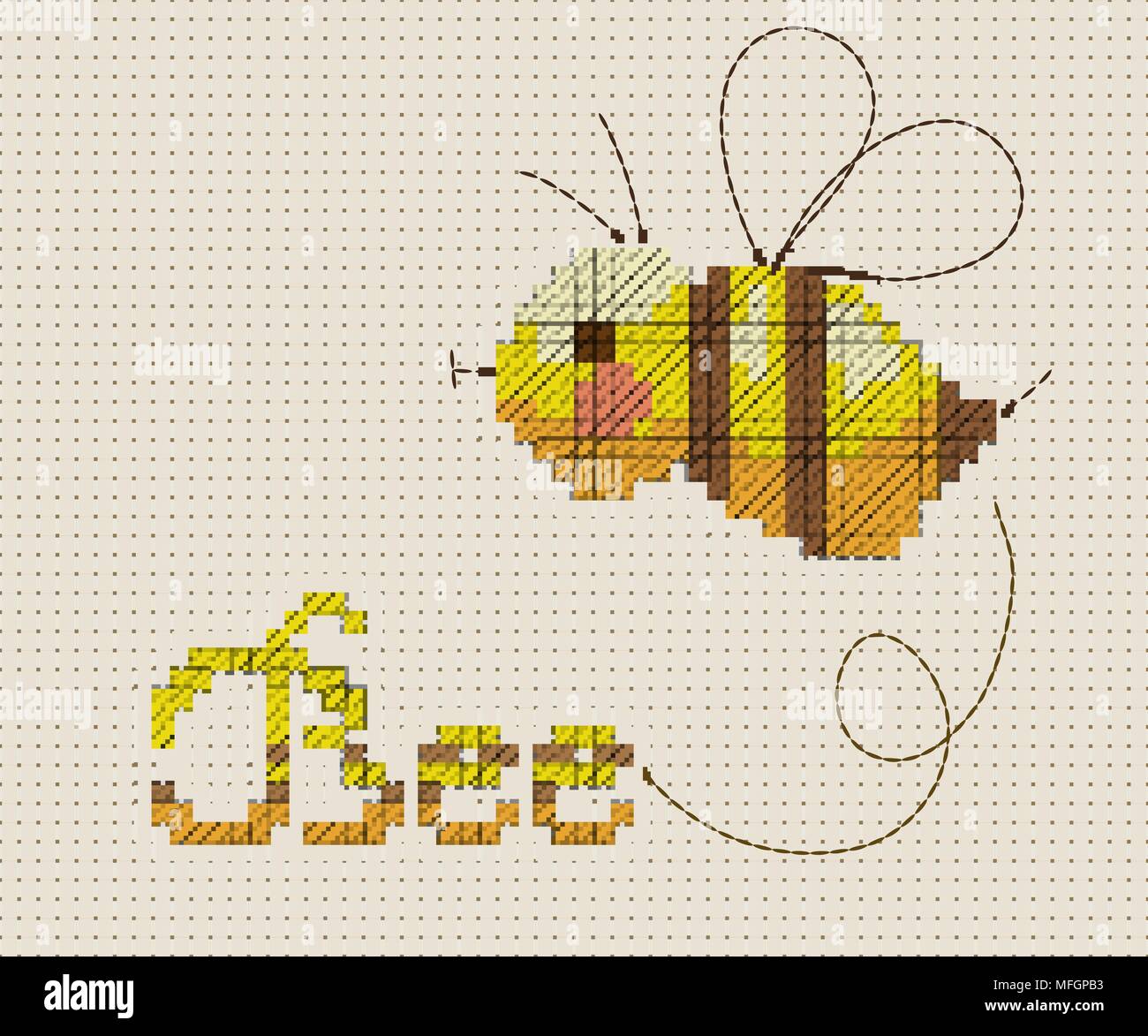 bee on a blue background with pixel mosaic effect. Vector illustration ...