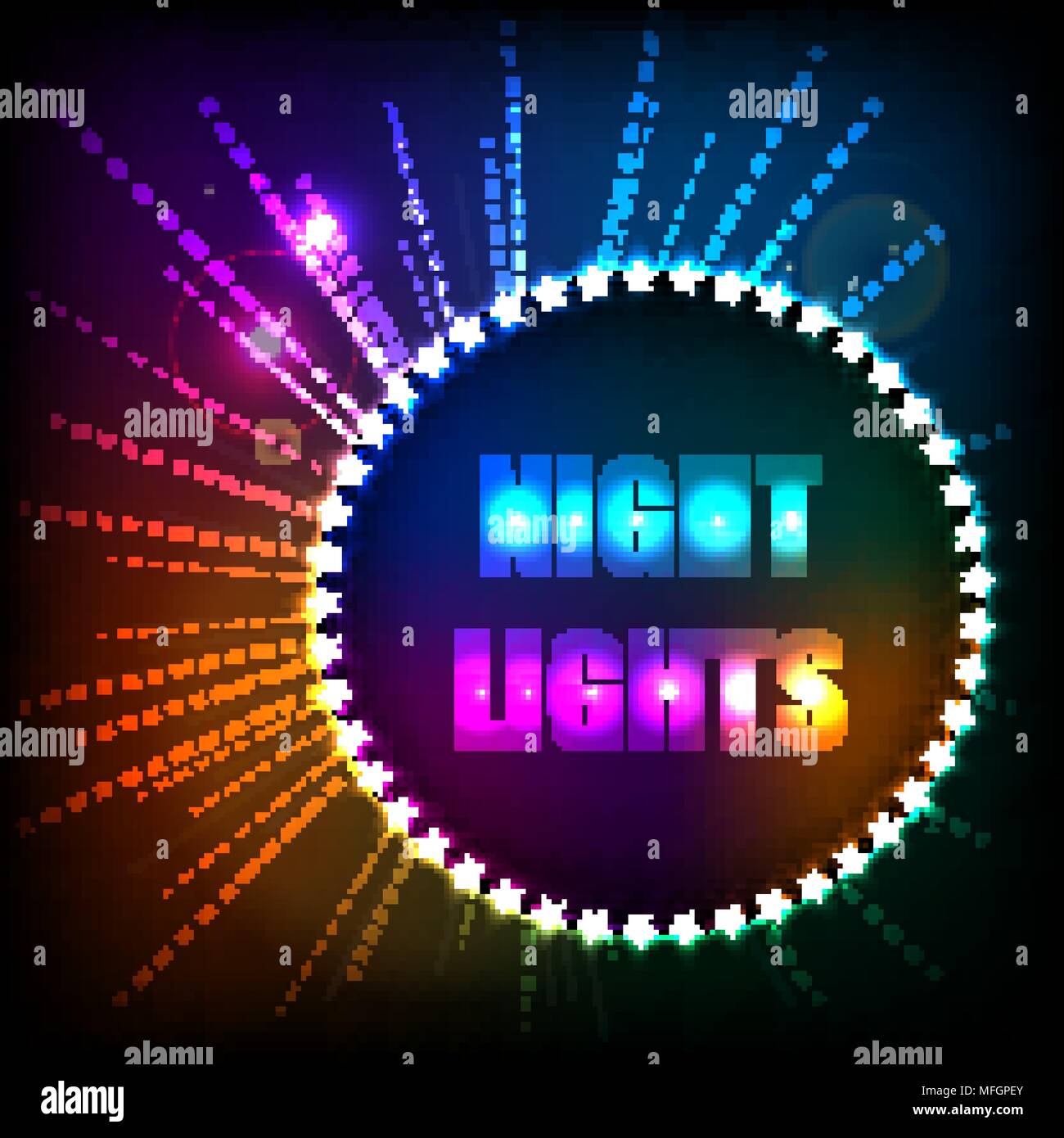 A bright background with neon lights in the distance and a place for ...
