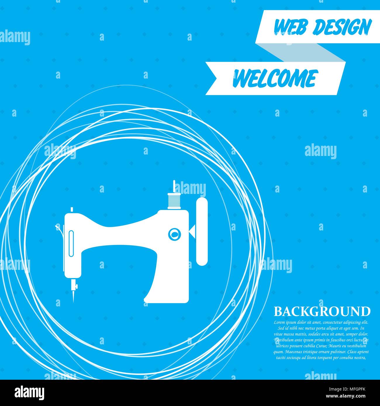 Sewing Machine icon on a blue background with abstract circles around ...