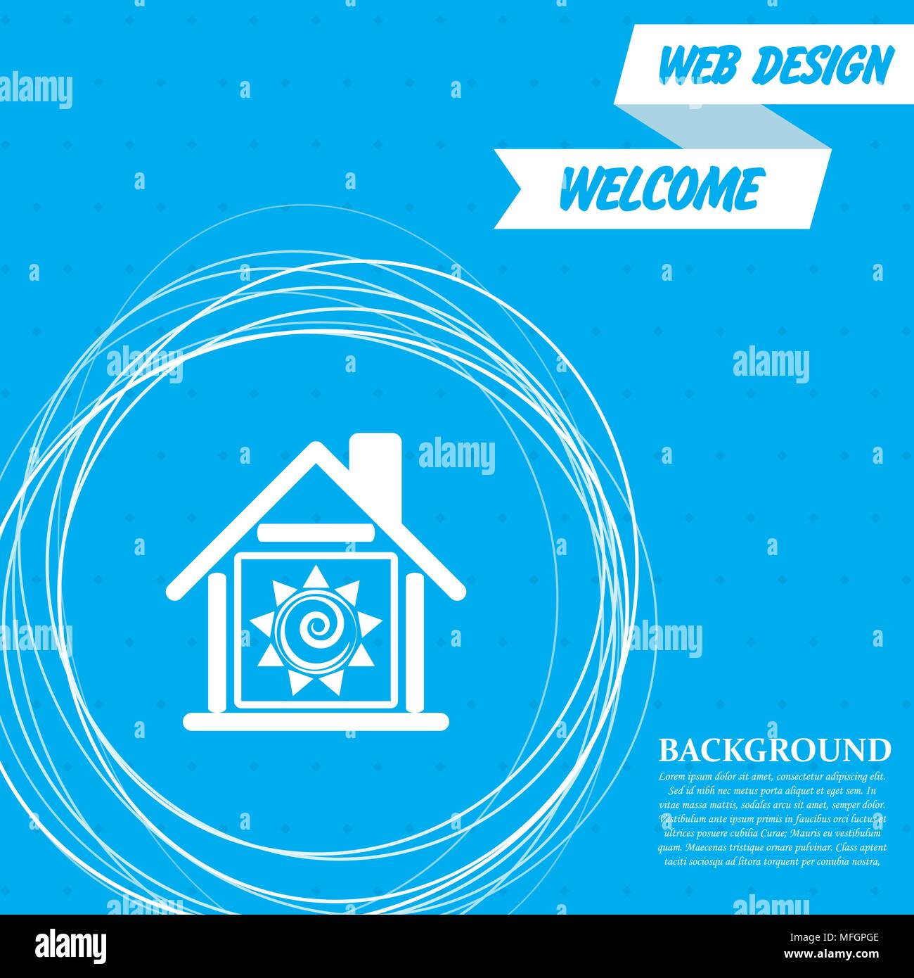 warm Home icon on a blue background with abstract circles around and ...