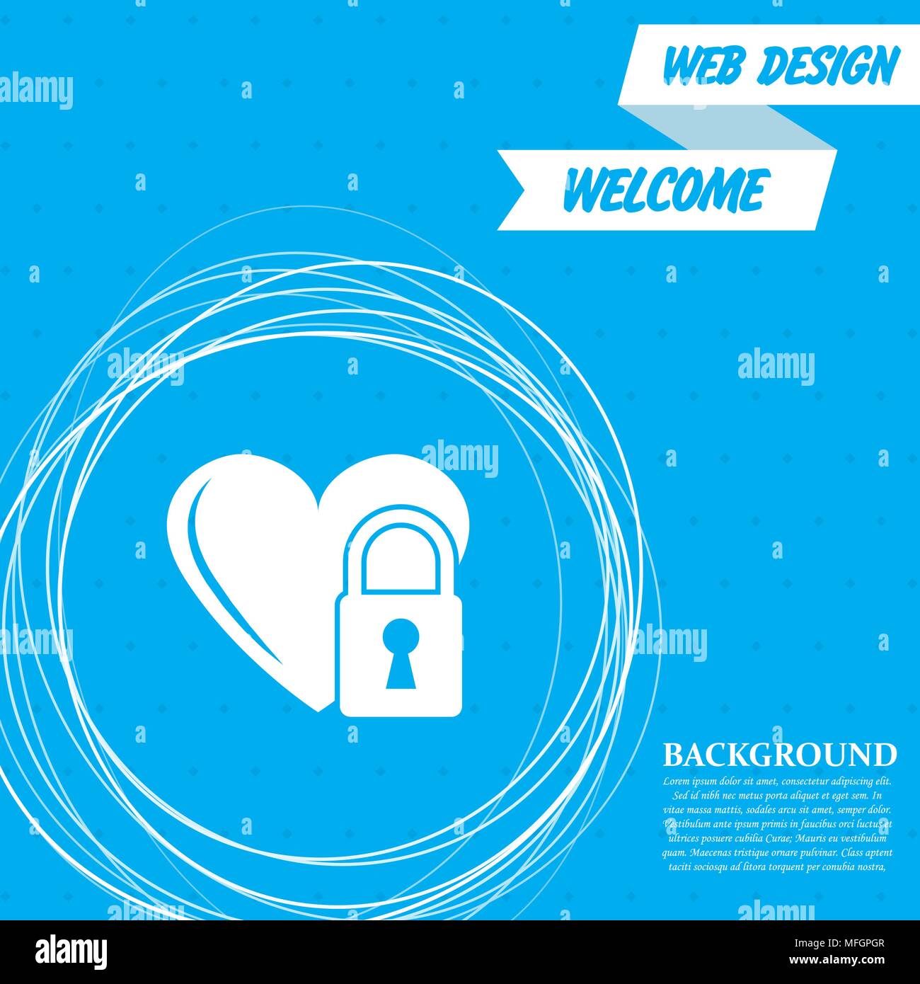 heart lock icon on a blue background with abstract circles around and ...