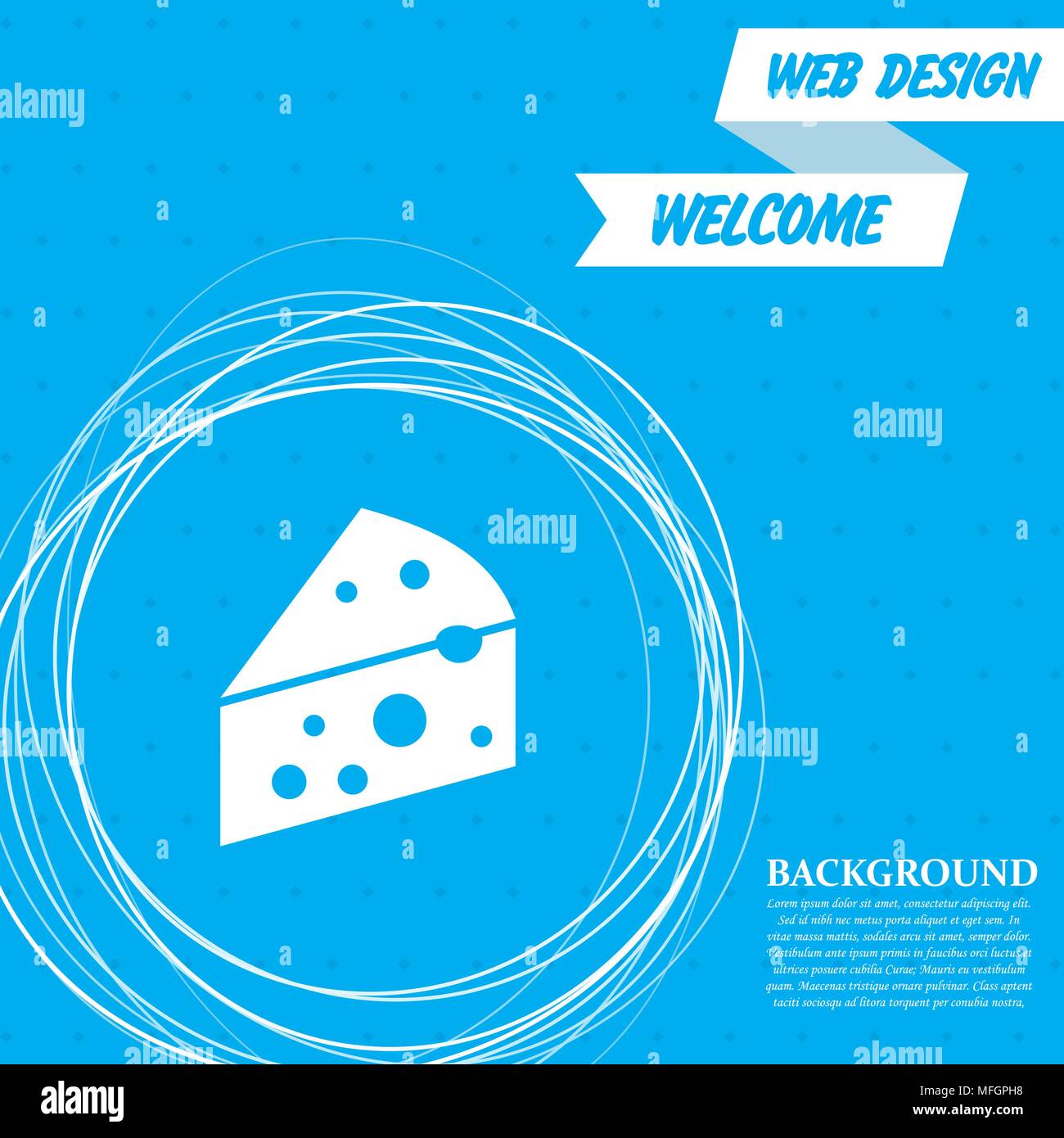 Cheese icon on a blue background with abstract circles around and place ...