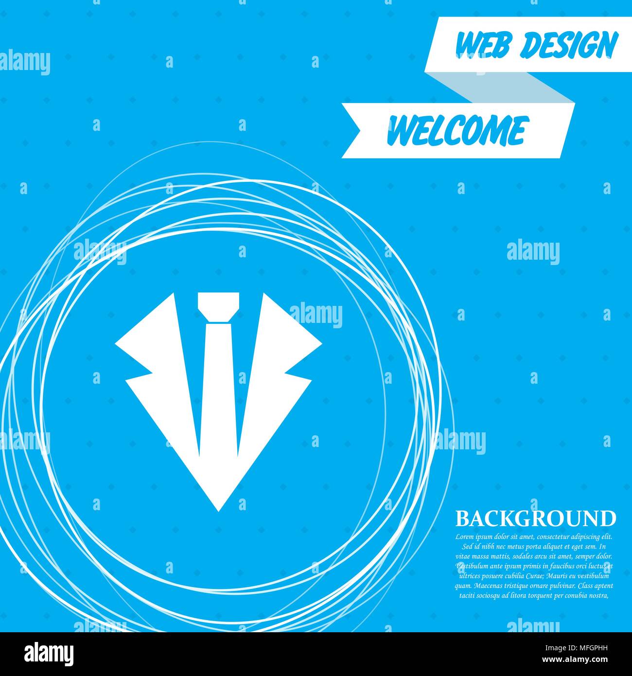 Necktie icon on a blue background with abstract circles around and ...