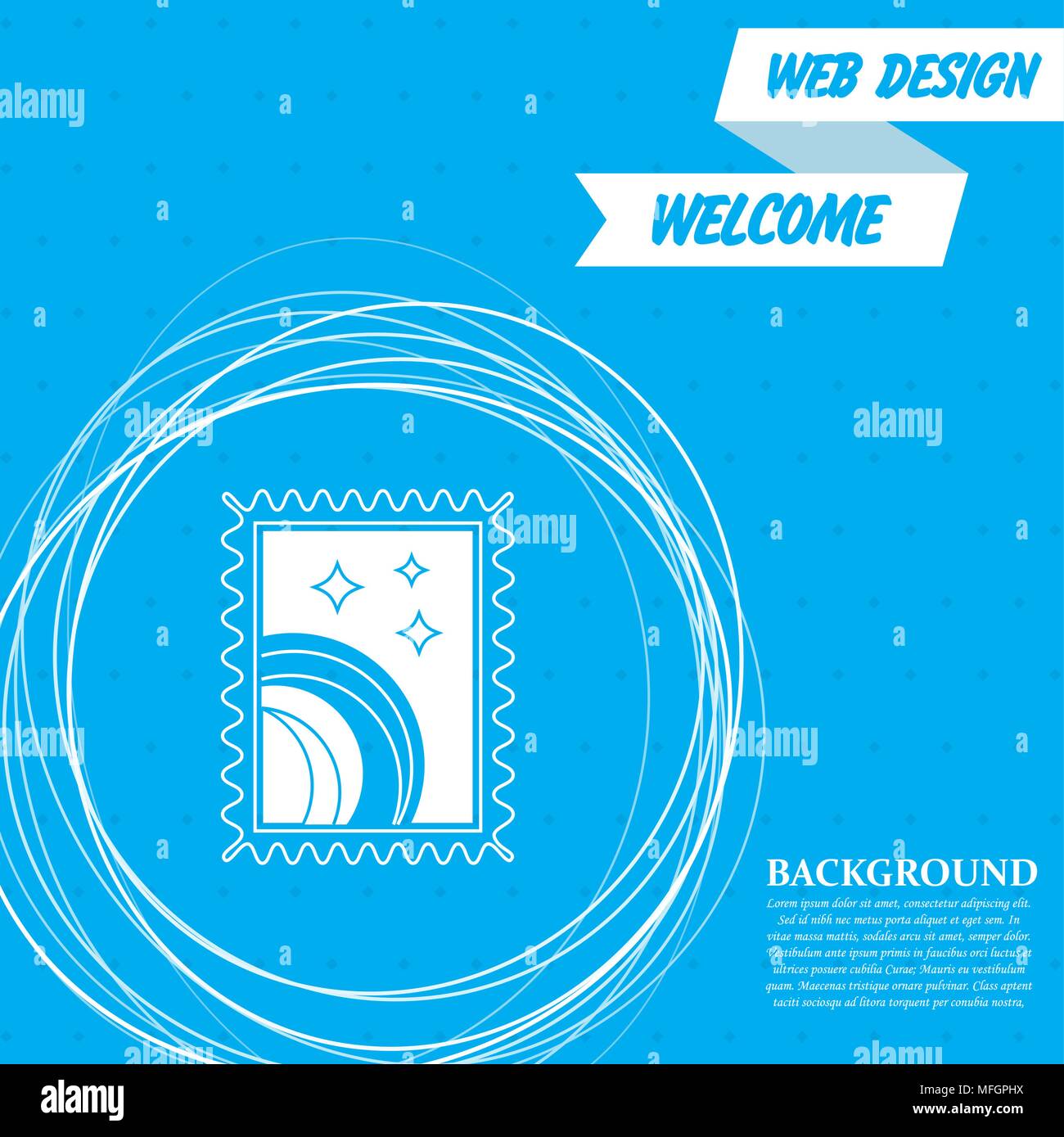 postage stamp icon on a blue background with abstract circles around ...