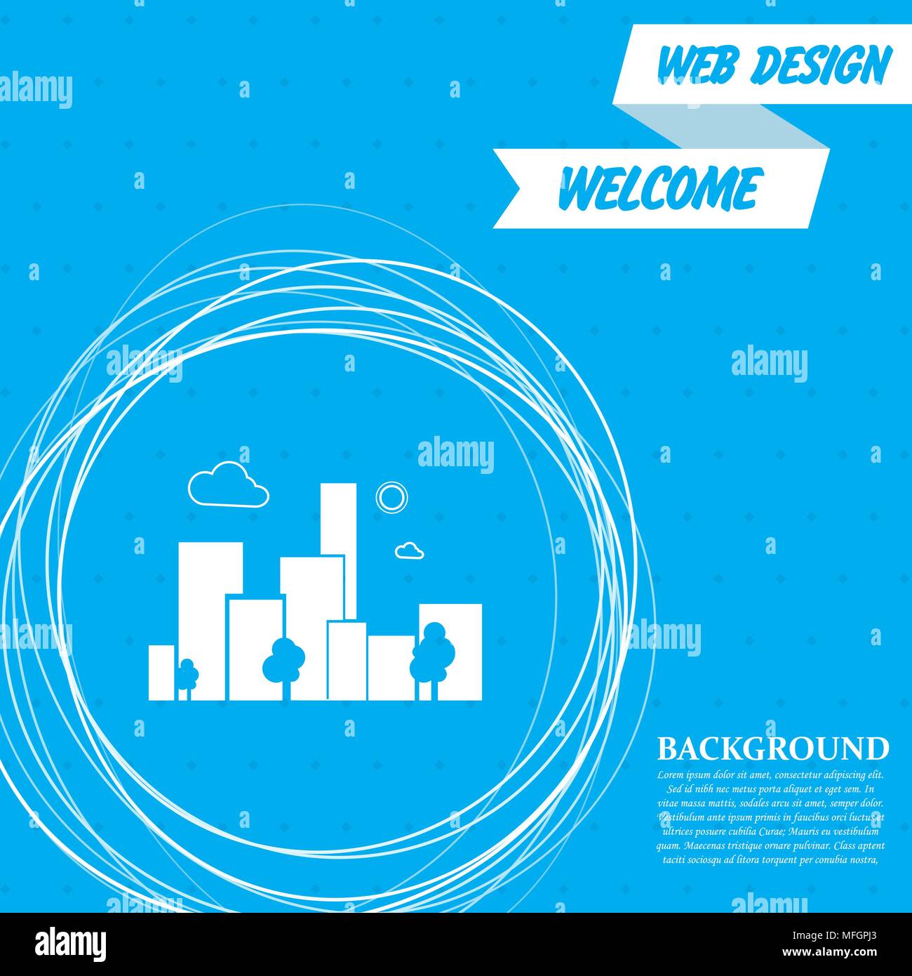 City Icon on a blue background with abstract circles around and place ...