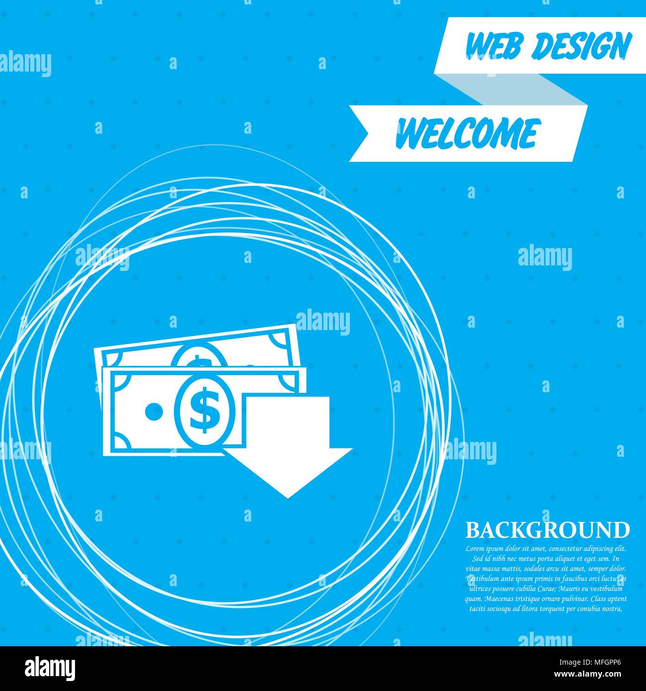 money cash icon on a blue background with abstract circles around and ...