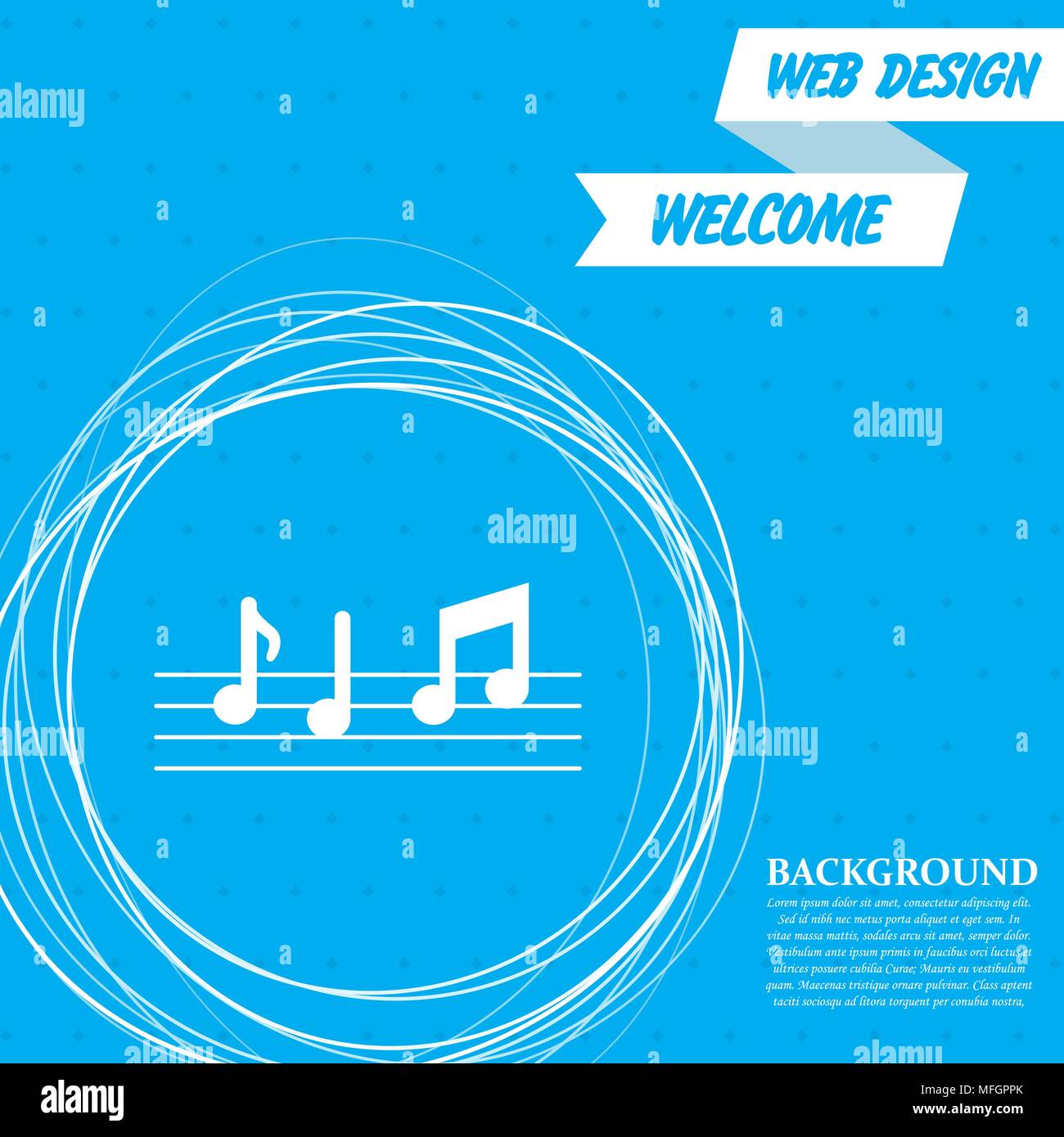 music notes icon on a blue background with abstract circles around and ...