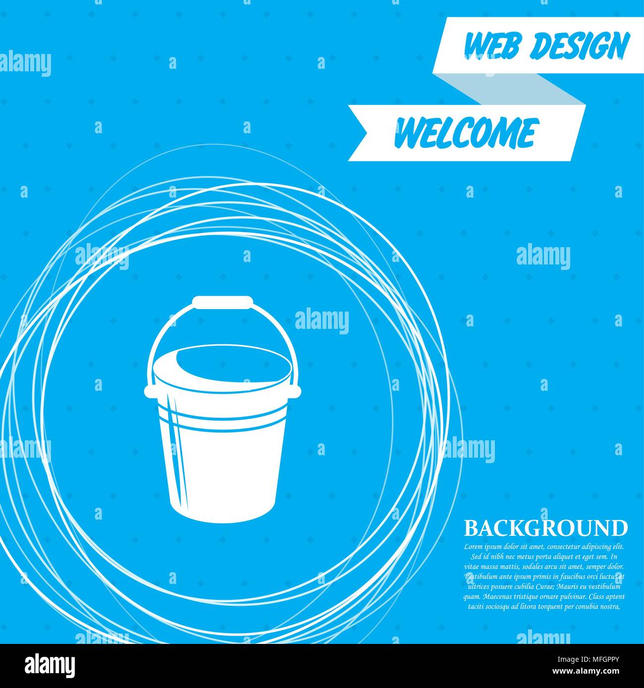 Bucket icon on a blue background with abstract circles around and place ...