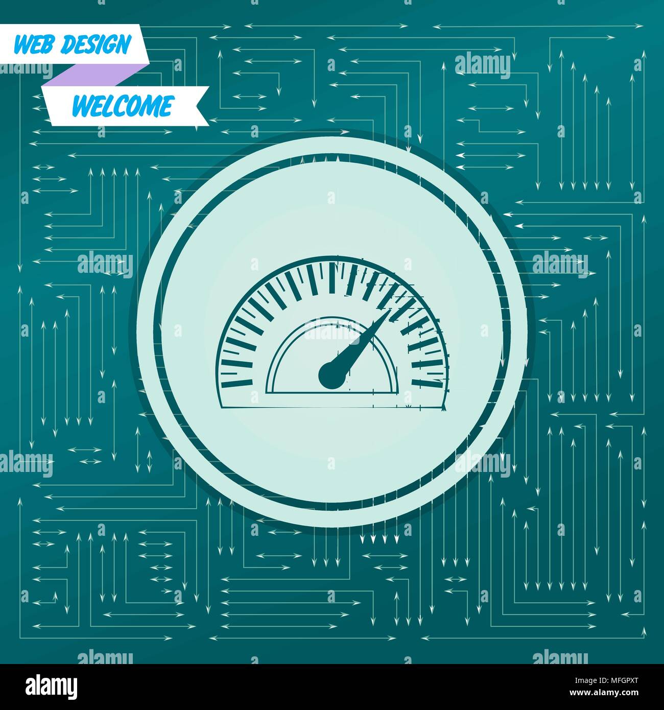 Speedometer icon on a green background, with arrows in different ...
