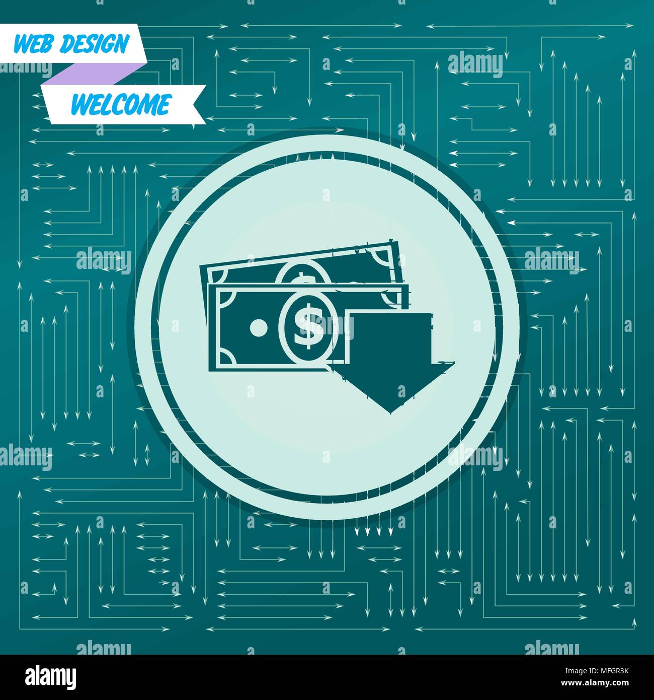 money cash icon on a green background, with arrows in different ...