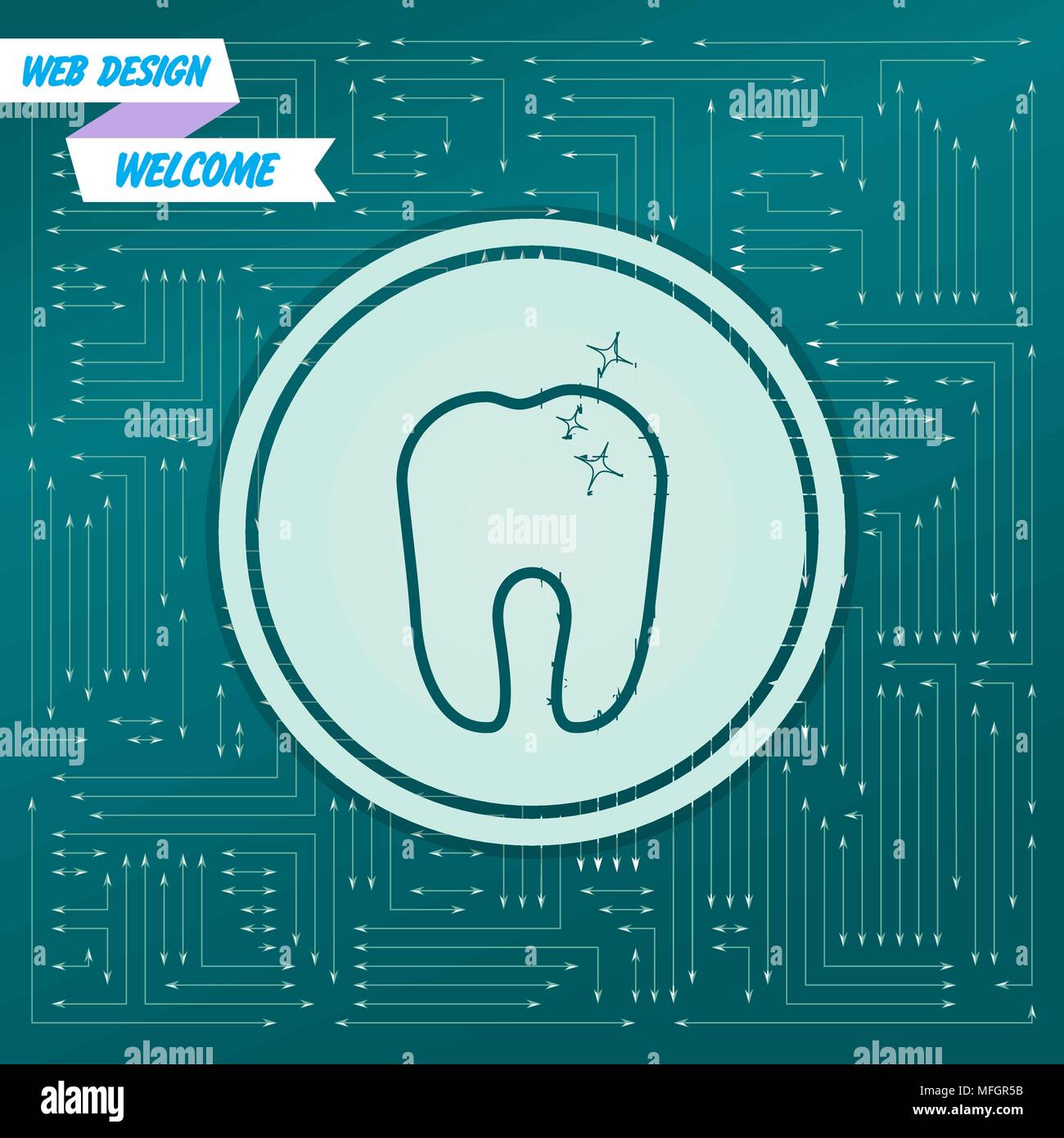 Tooth Icon on a green background, with arrows in different directions ...
