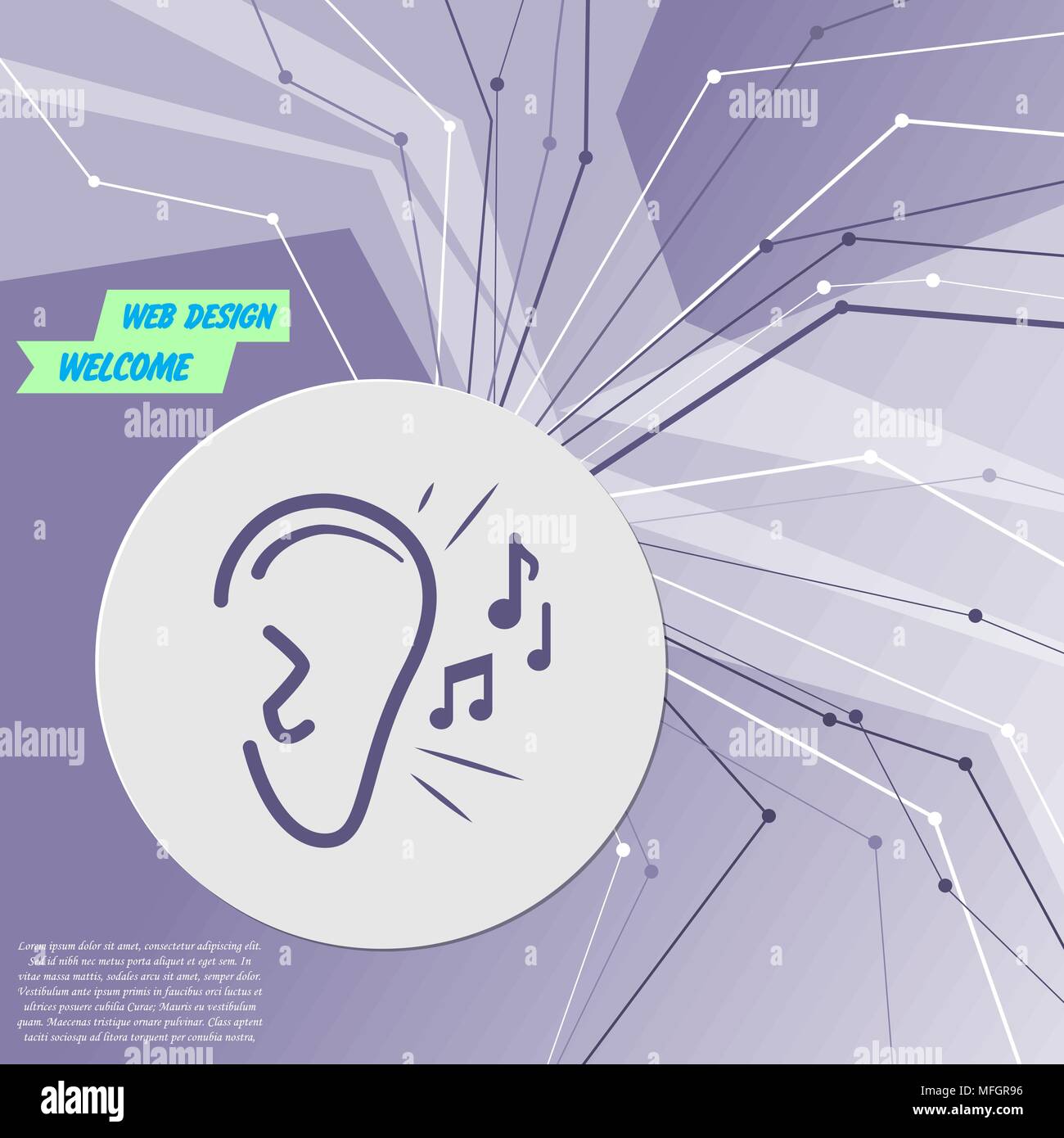 Ear listen sound signal icon on purple abstract modern background. The ...