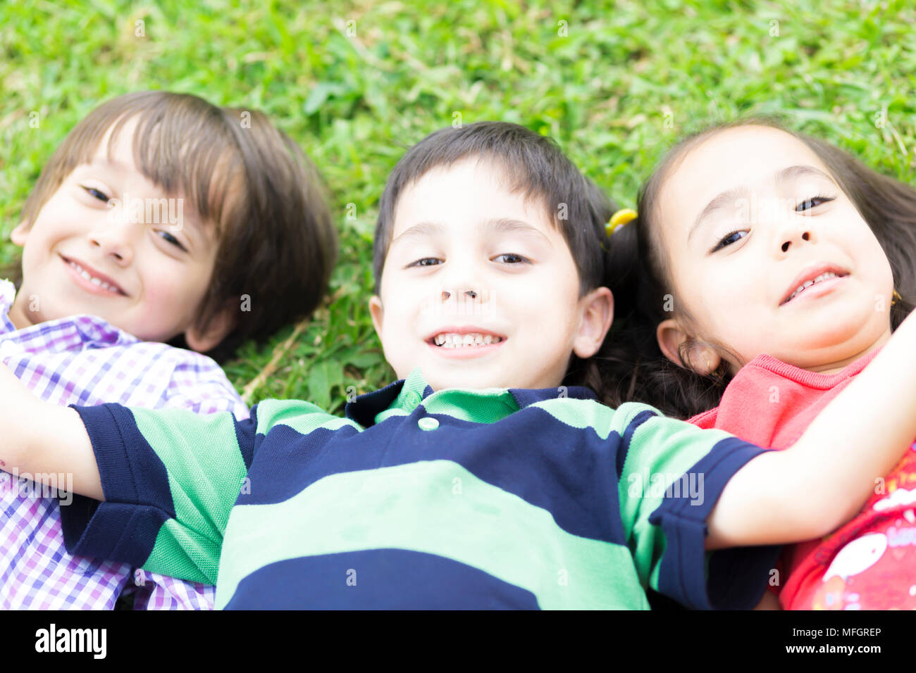 Happy children having fun on the grass in the park Stock Photo - Alamy