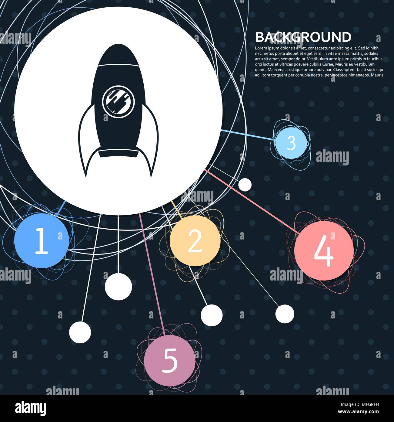 Rocket icon with the background to the point and with infographic style ...