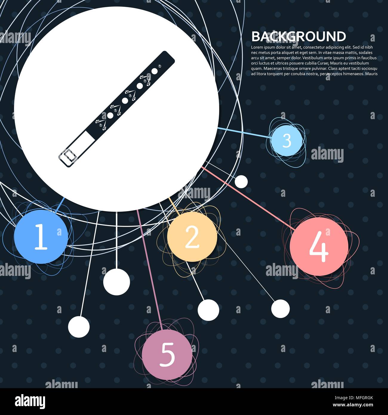 Trumpet icon with the background to the point and with infographic ...