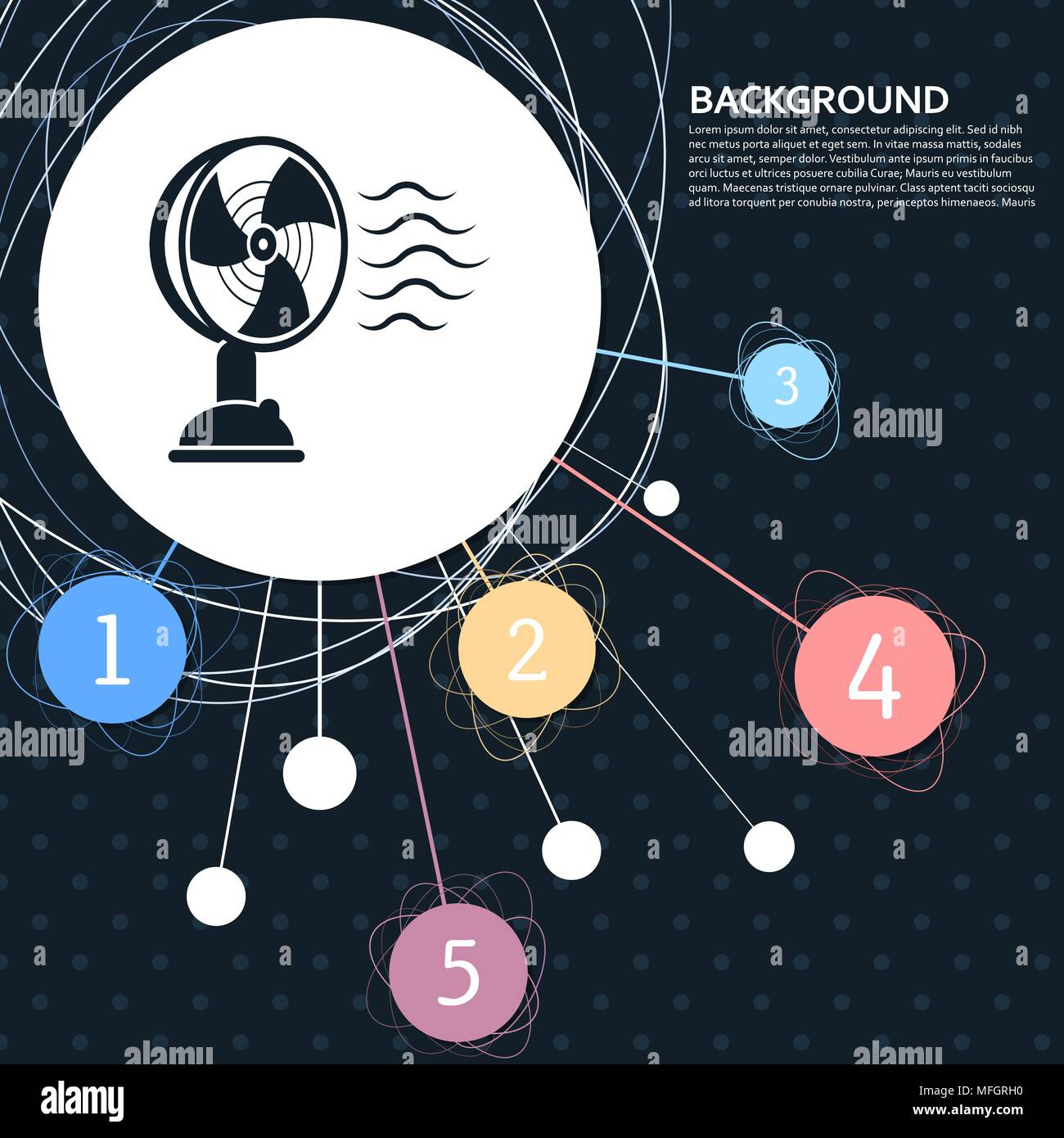 Fan icon with the background to the point and with infographic style ...