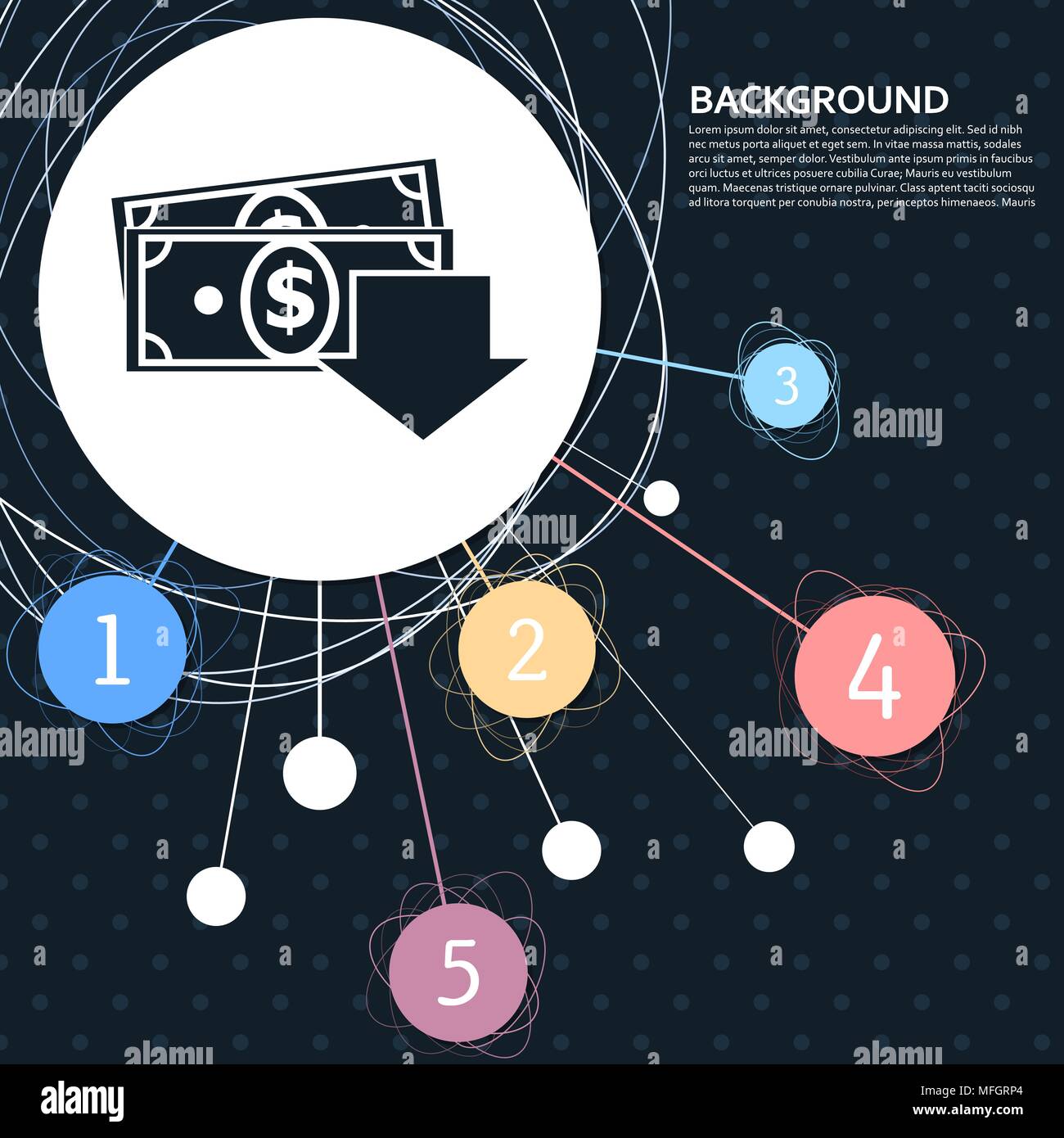 money cash icon with the background to the point and with infographic ...