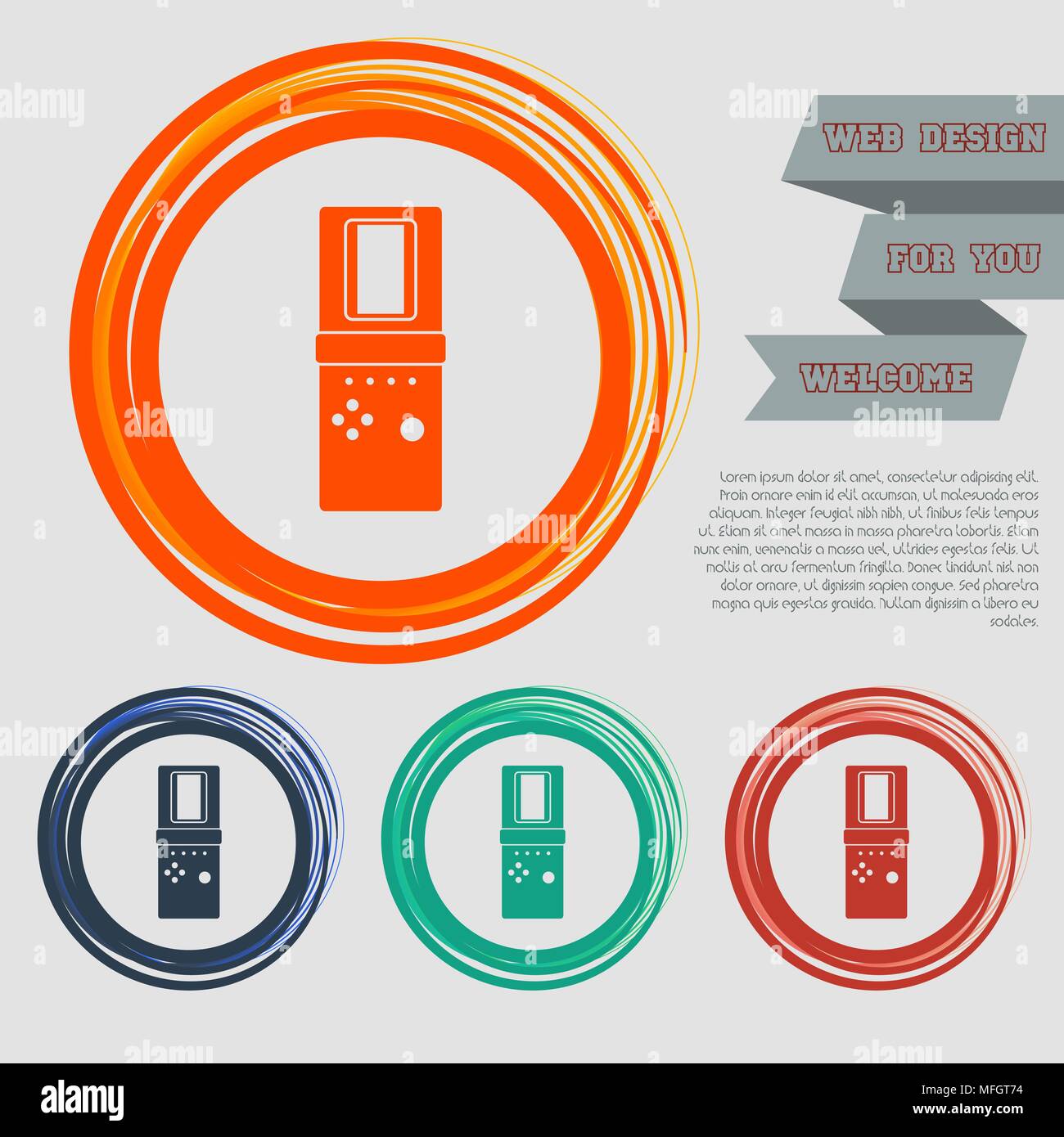 Tetris icon on the red, blue, green, orange buttons for your website and design with space text ...