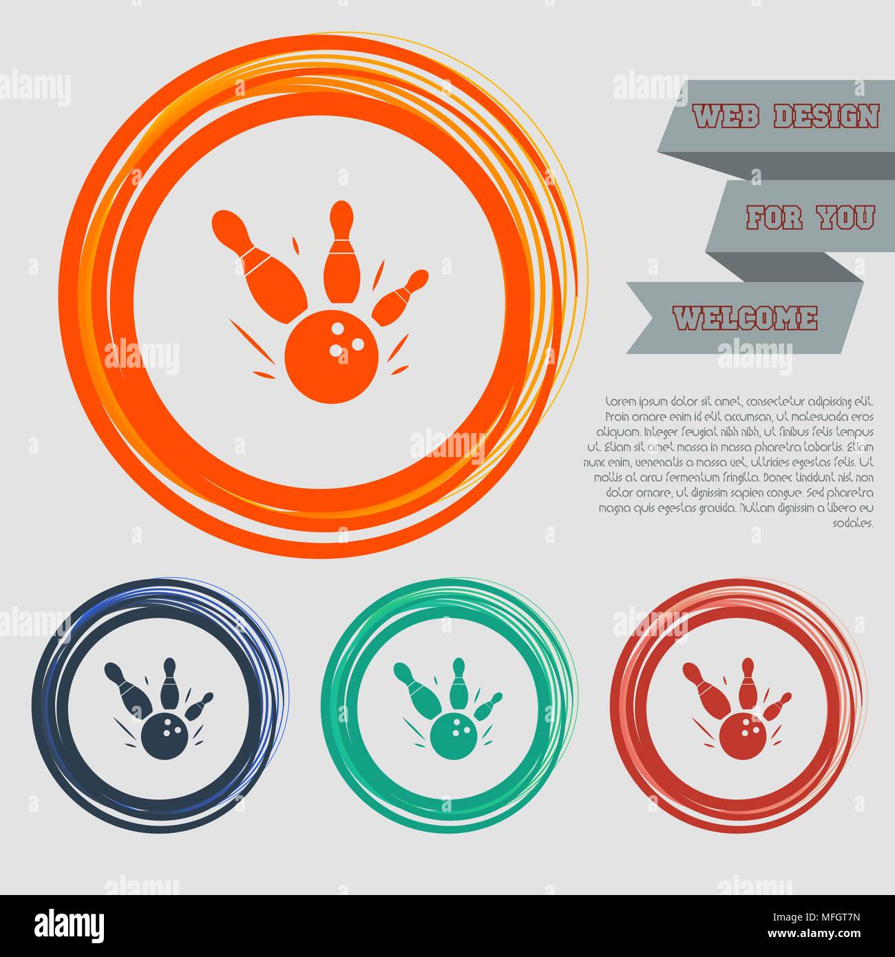 bowling game round ball icon on the red, blue, green, orange buttons ...