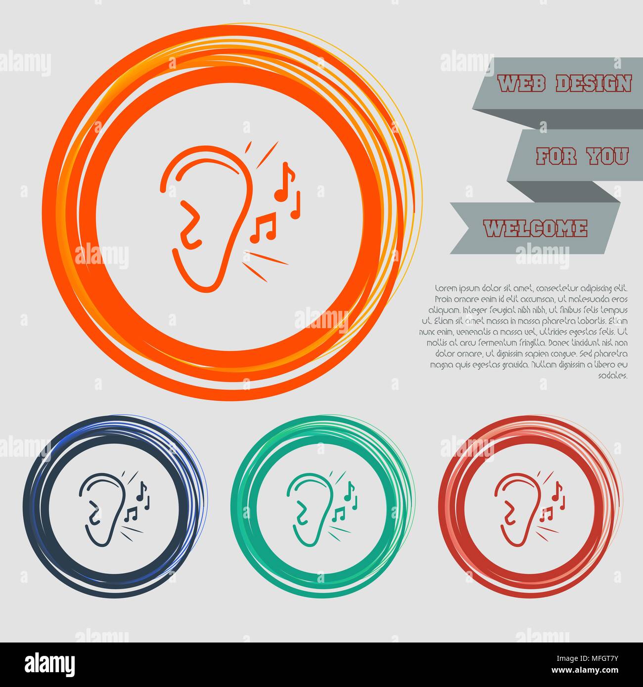Ear listen sound signal icon on the red, blue, green, orange buttons ...