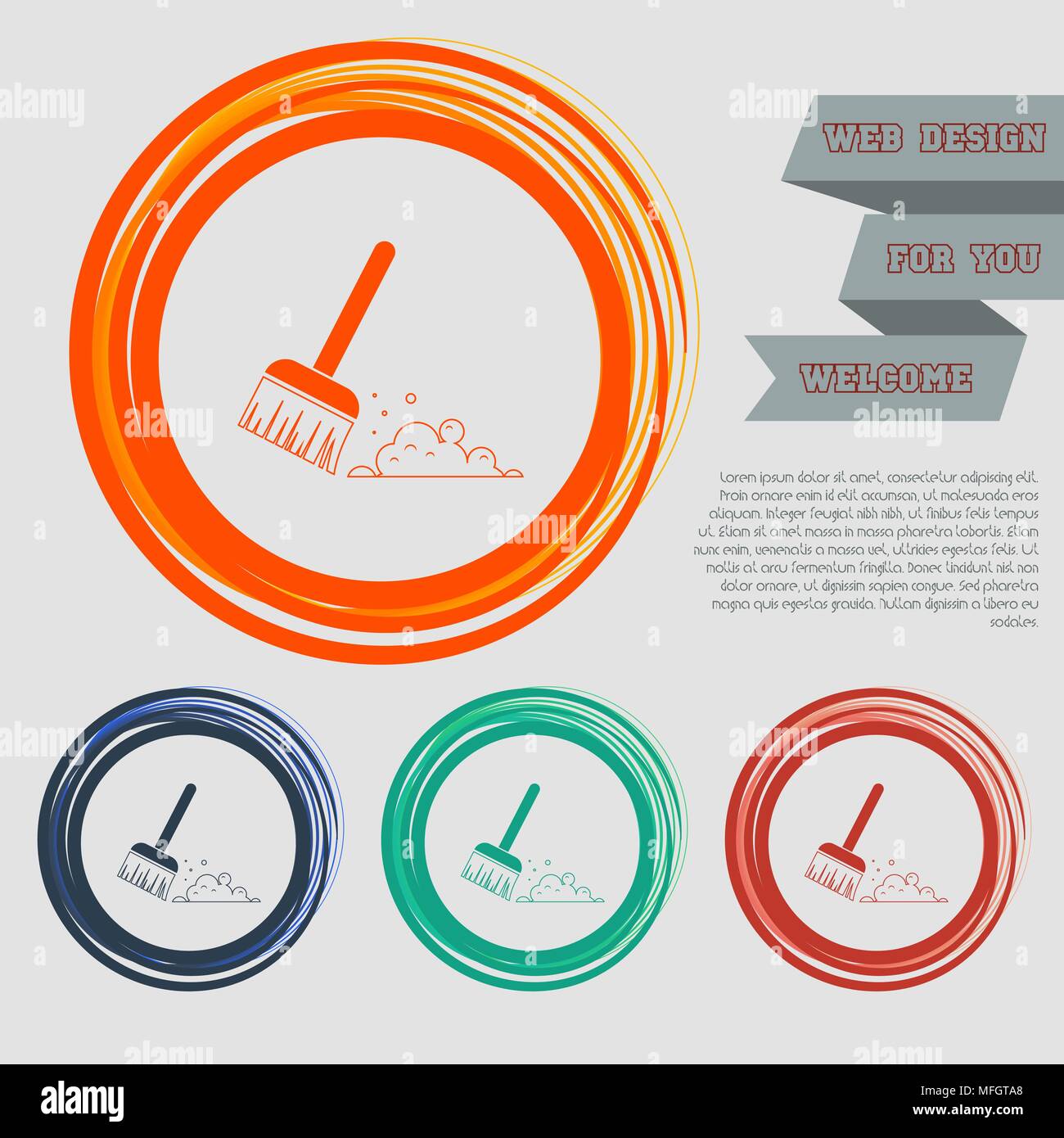 Broom icon on the red, blue, green, orange buttons for your website and ...