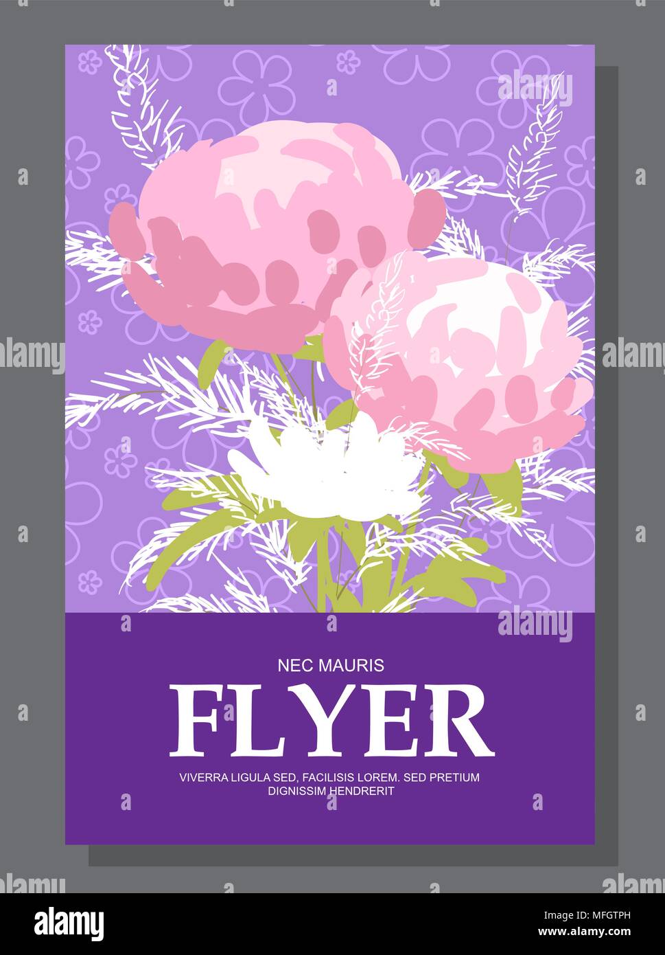 Violet flowers on a flyer. Can be used as greeting cards or wedding ...