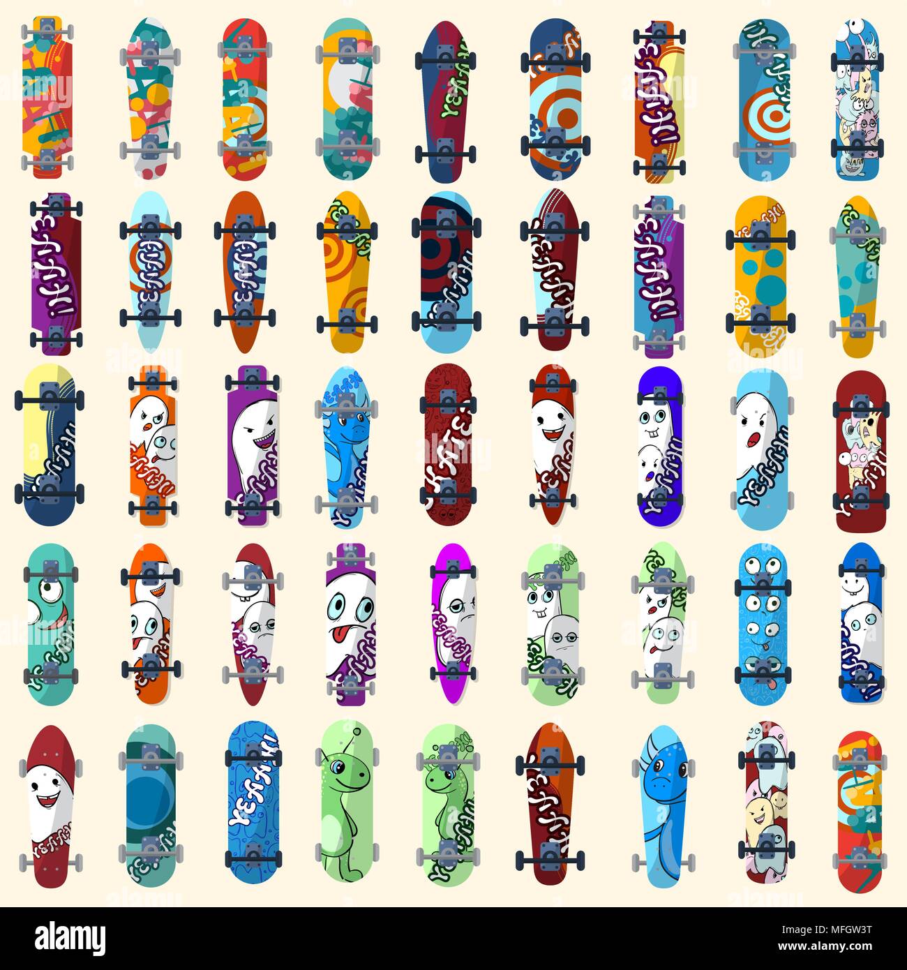 Big Set of skateboards and skateboarding and elements of street style ...
