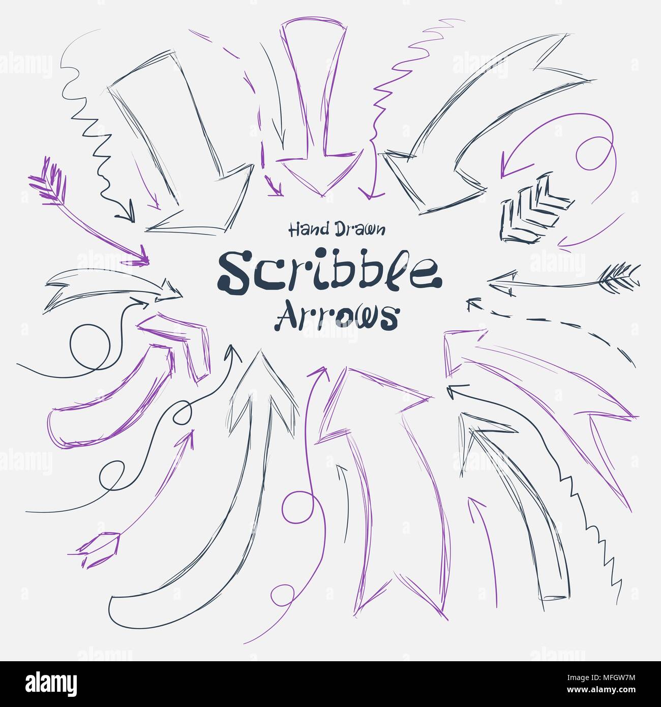 Collection of scribble arrows hand-drawn on a white background. Vector ...