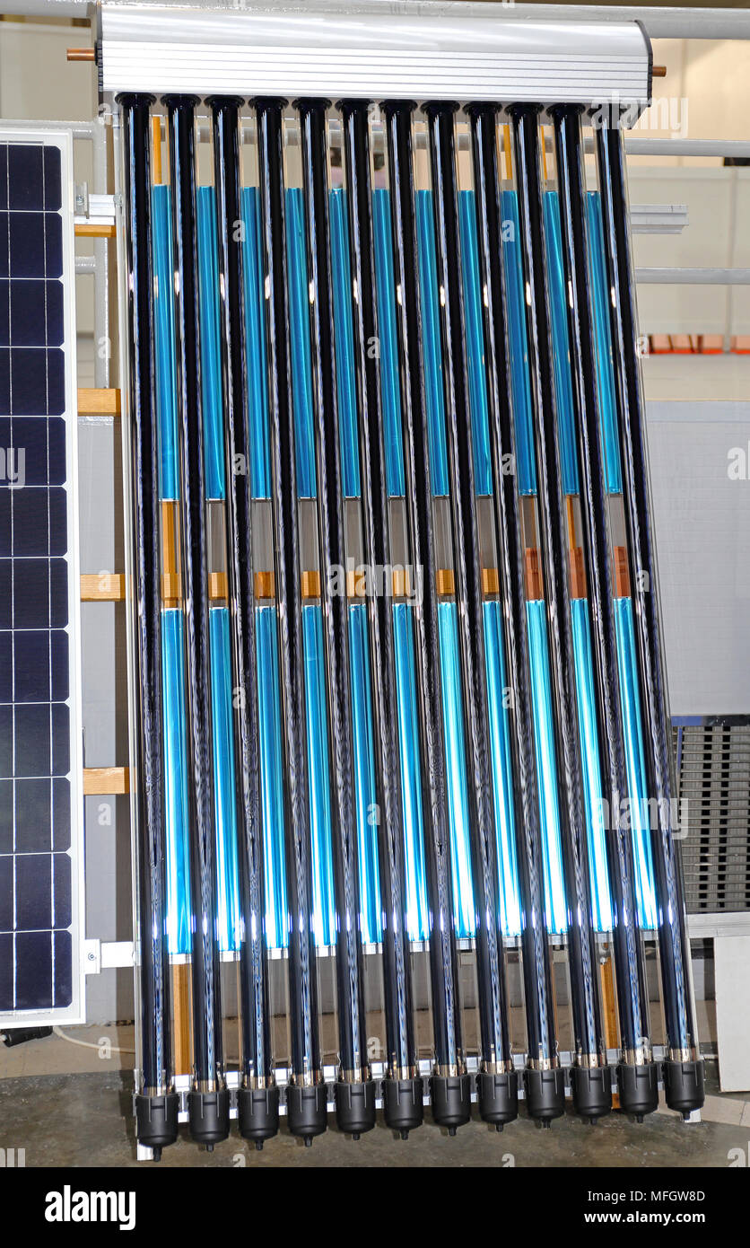 Solar Water Heating Glass Pipes Renewable Energy Stock Photo - Alamy
