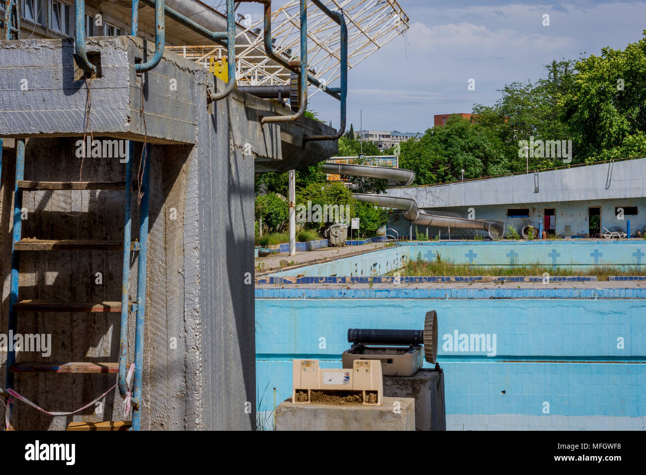 Abandoned and falling apart swimming pool in Tbilisi, Georgia Stock ...