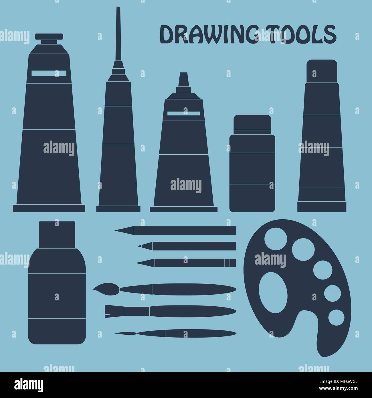 Collection of drawing tools for your design. Silhouette. Vector ...