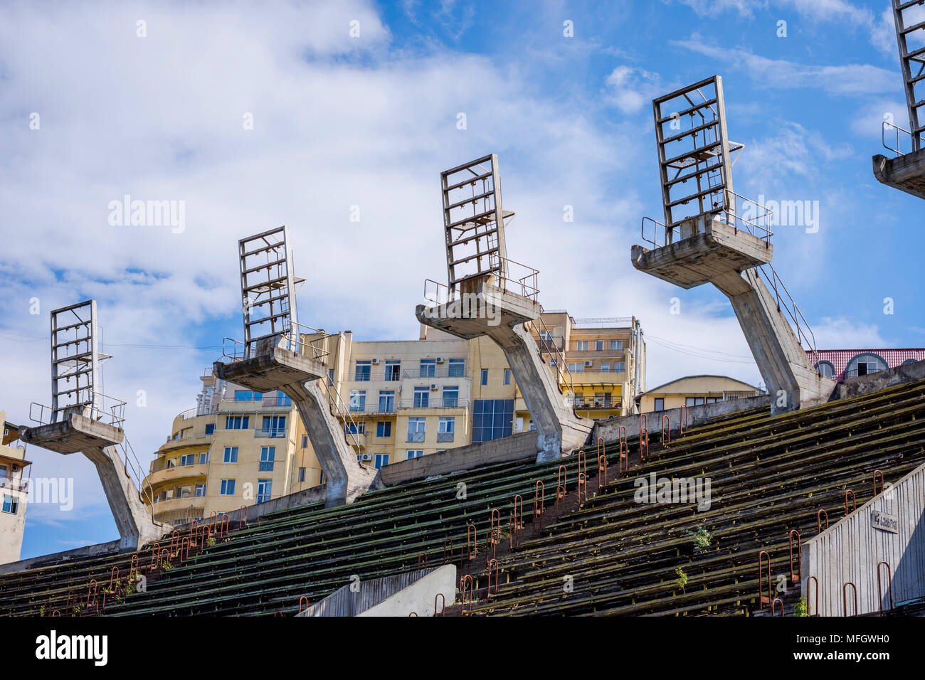Abandoned and falling apart swimming pool with tribunes, Tbilisi ...