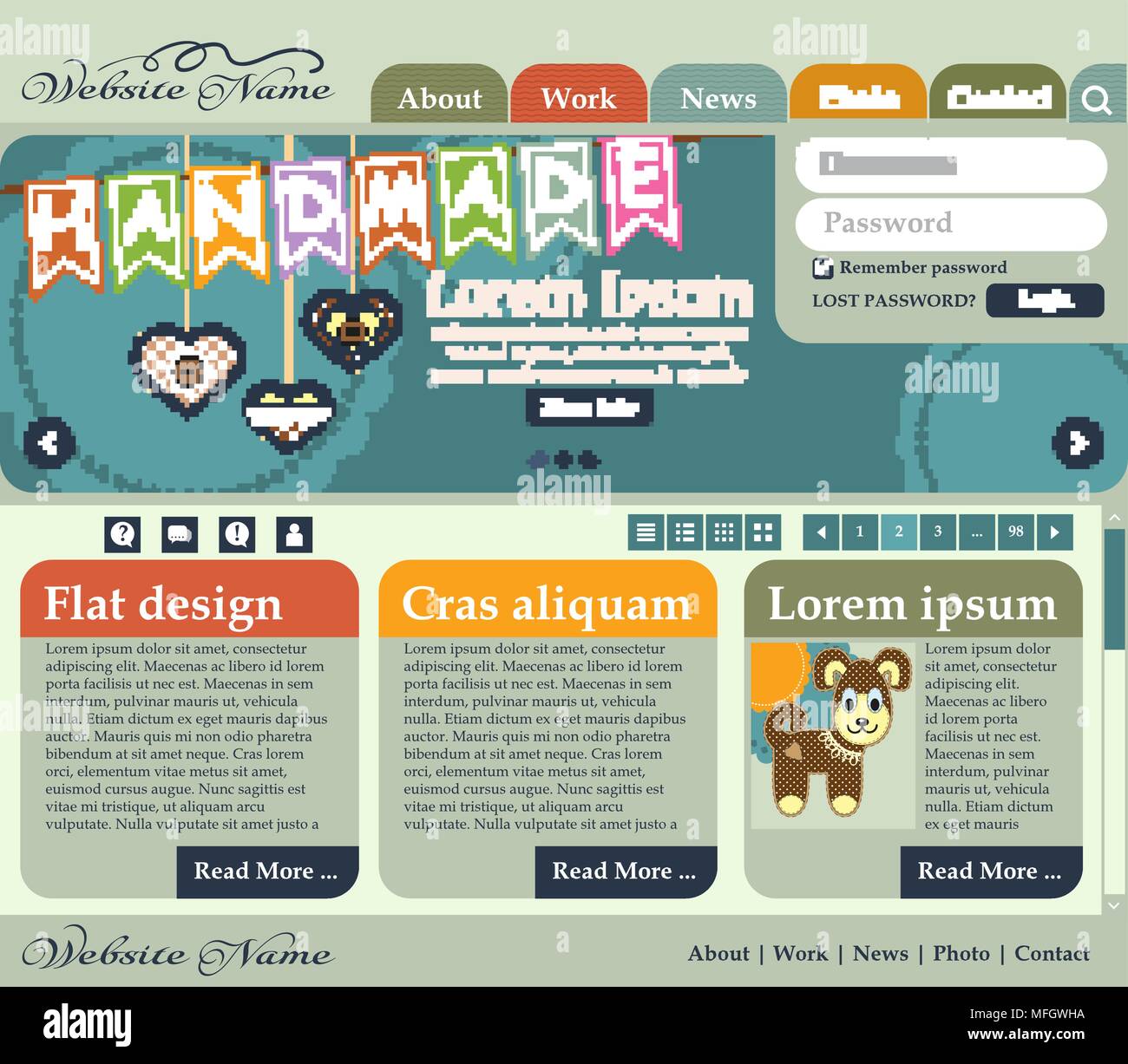 Web design elements in retro style shades of green. Template. Handmade ...