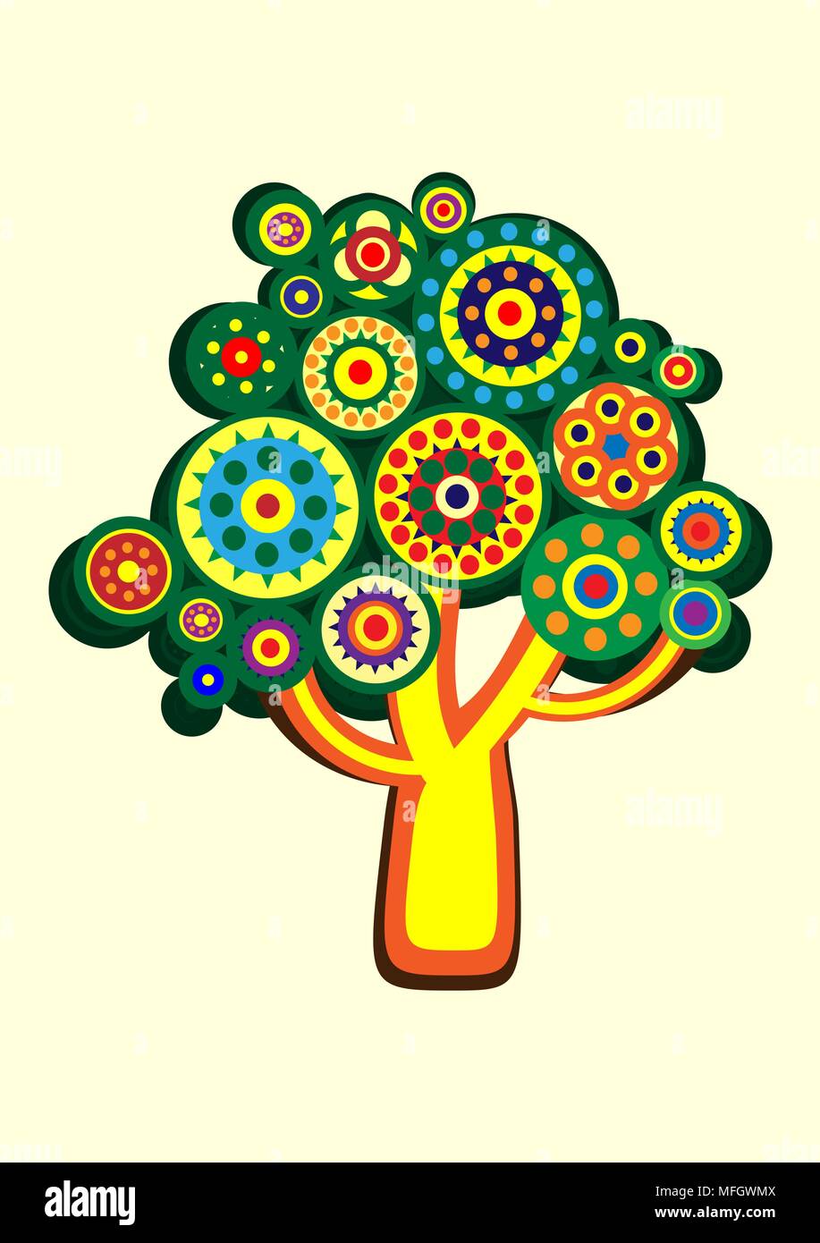 Cartoon multi-colored tree in a circle. Vector illustration Stock ...