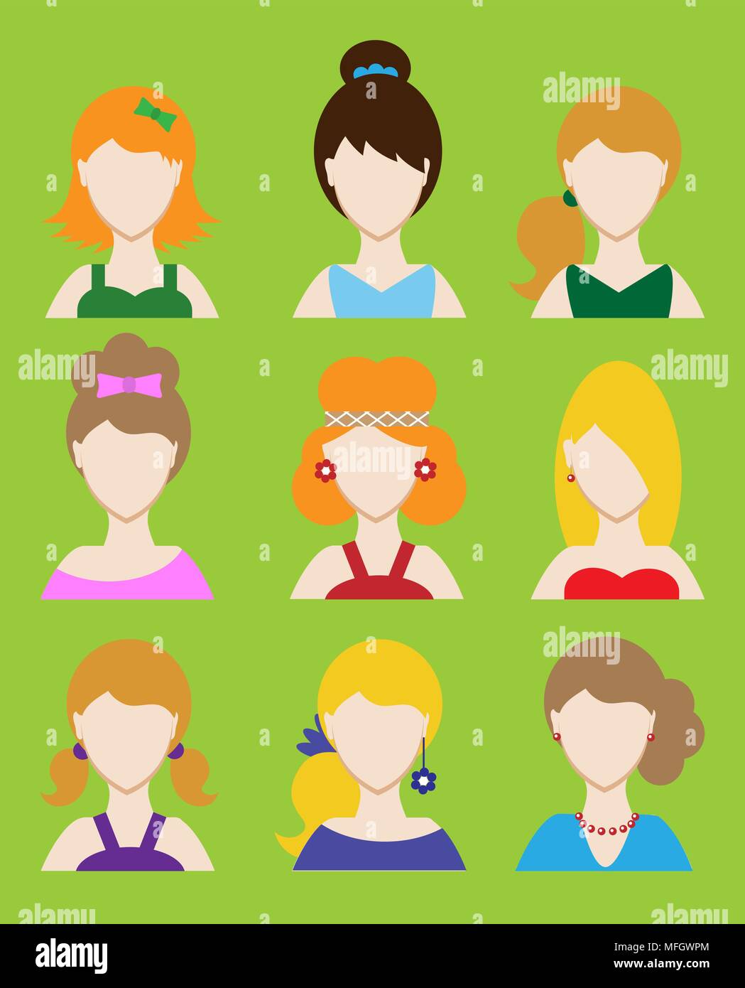 Set of female avatar or pictogram for social networks. Modern flat ...