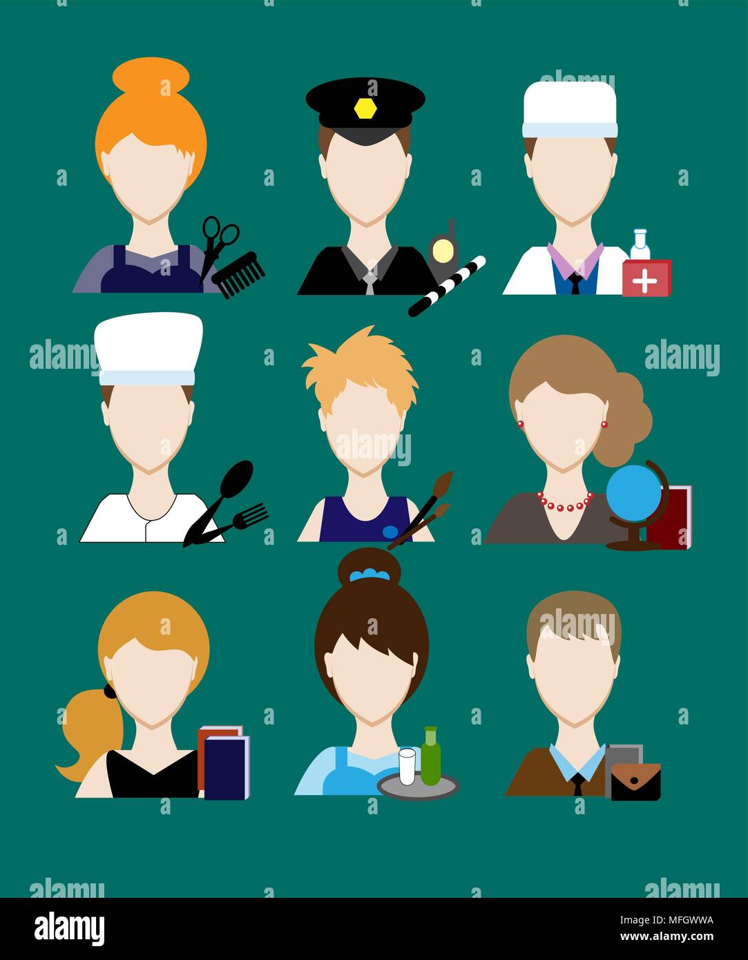 Avatars profession people cop doctor, cook, hairdresser, an artist ...