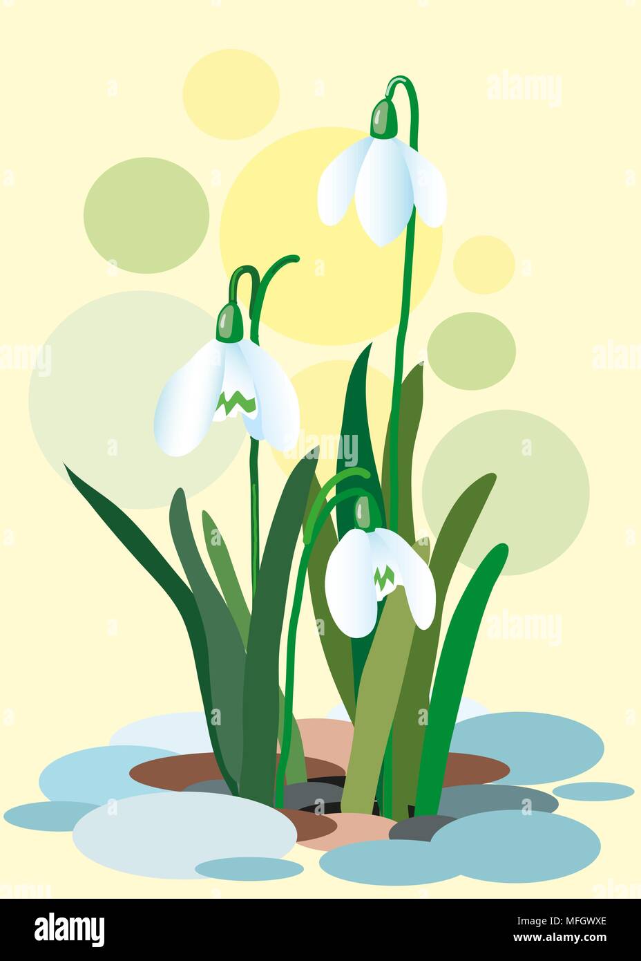 Snowdrops on a abstract background. Spring illustration. Illustration ...