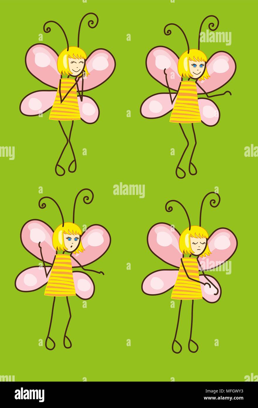 Set of cartoon butterflies with different emotions. Vector illustration ...
