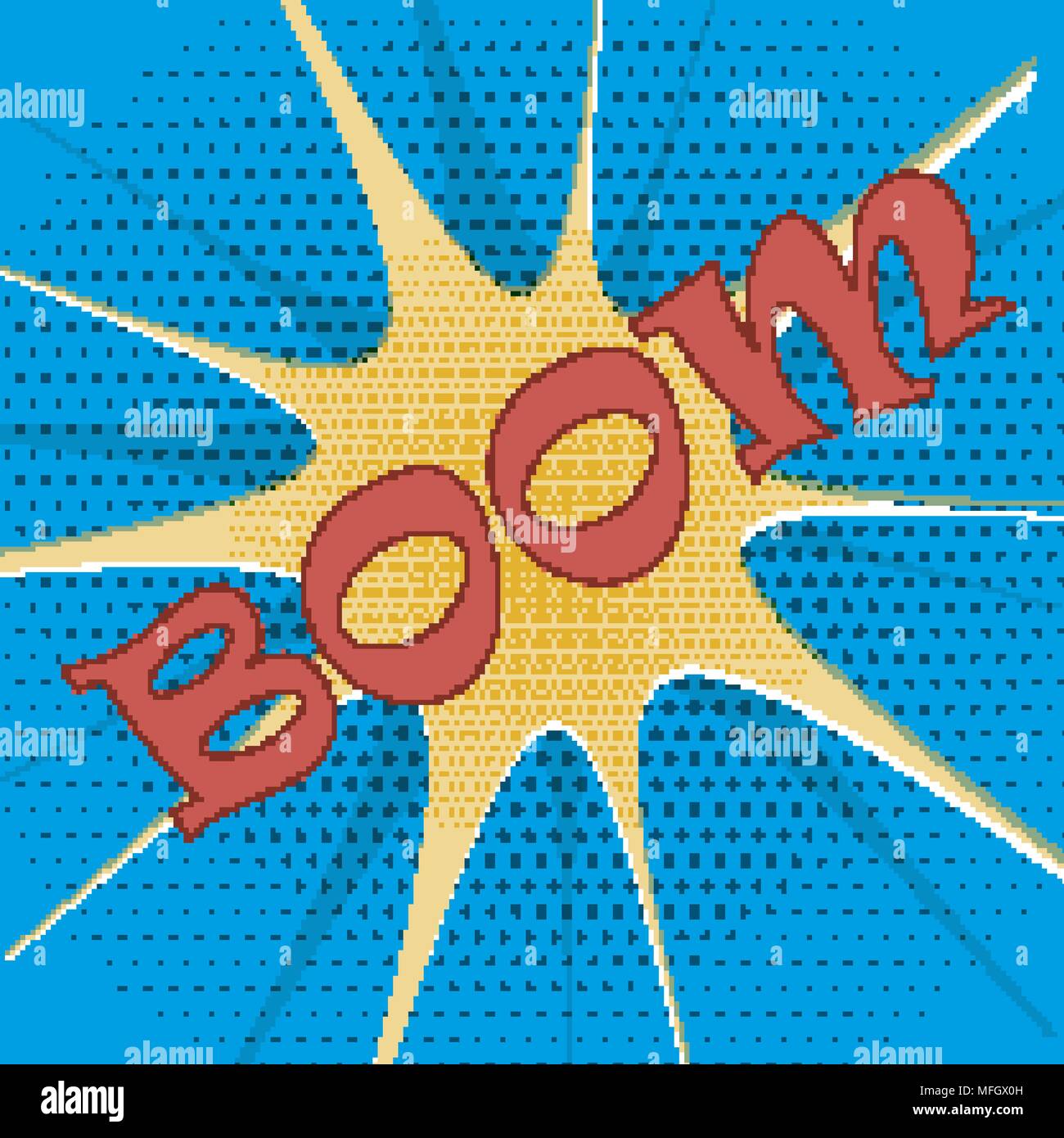 Boom explosion text description in the style of comics, pop, art, retro ...