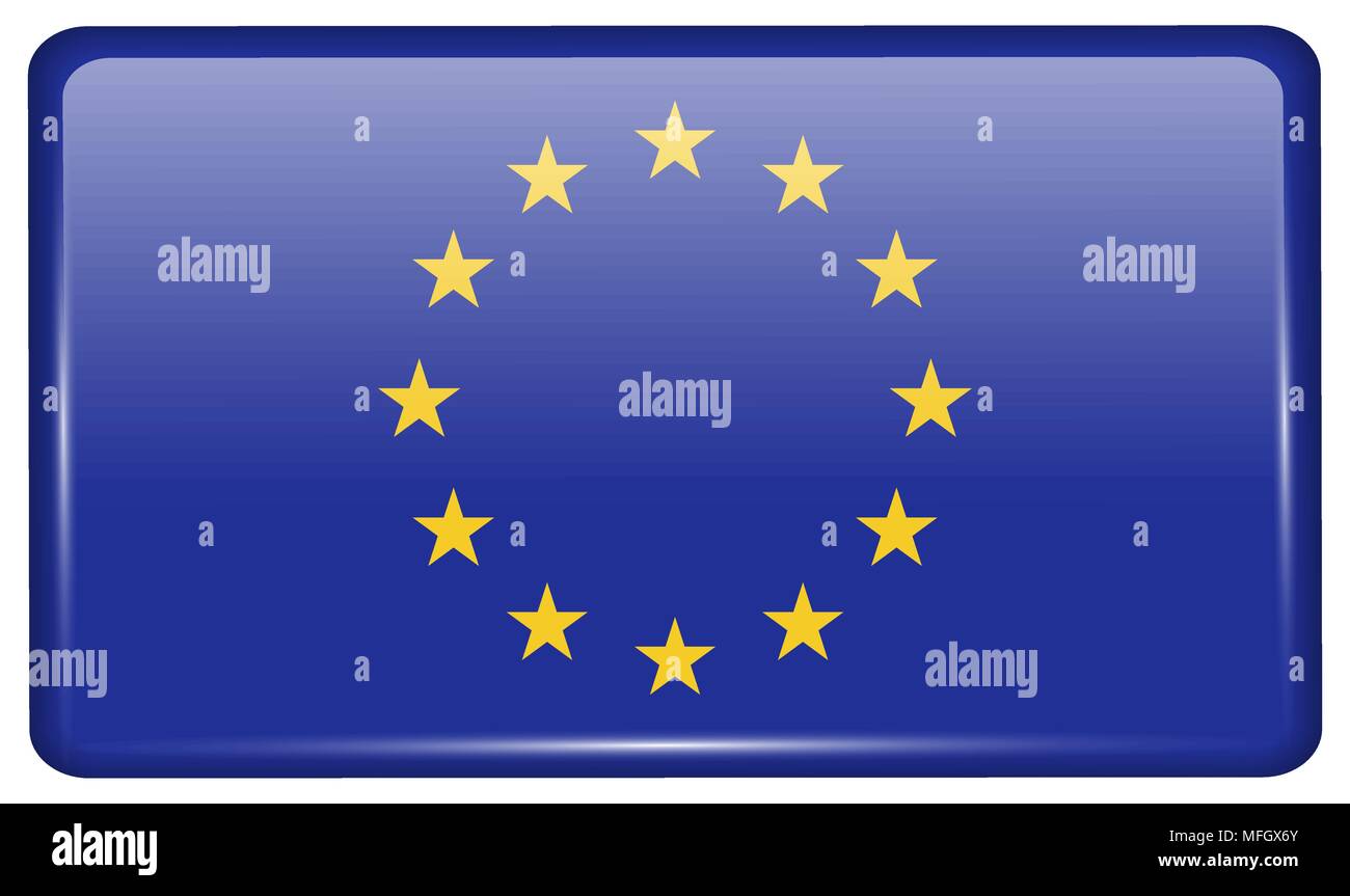 Flags of European Union in the form of a magnet on refrigerator with ...
