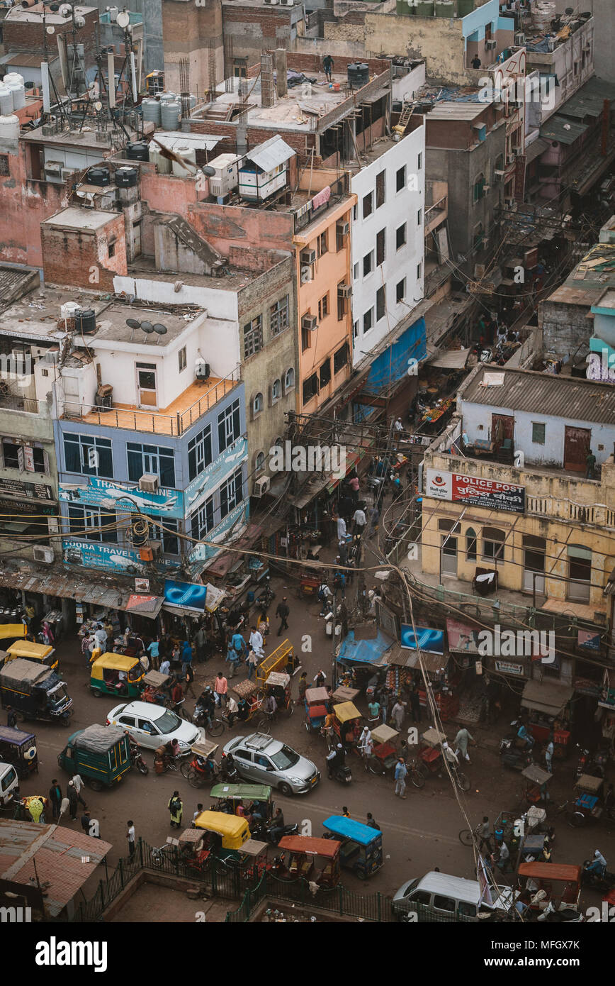 crowded street in delhi india from above during rush hour Stock Photo ...